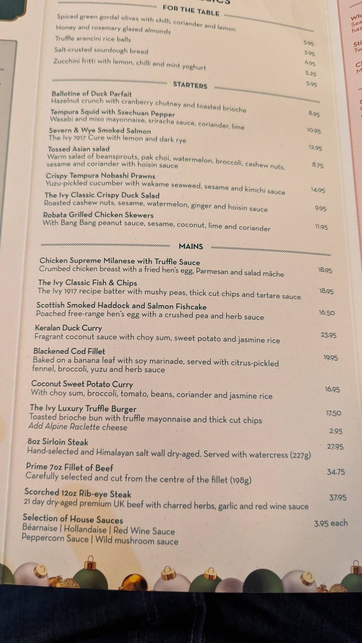 Menu at The Ivy Temple Row restaurant, Birmingham