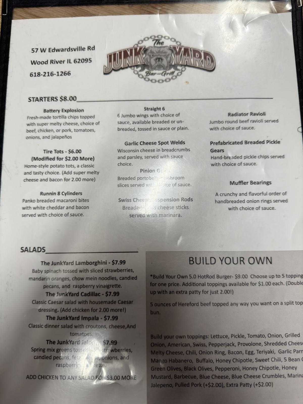 Menu at The JunkYard Bar and Grill, Wood River