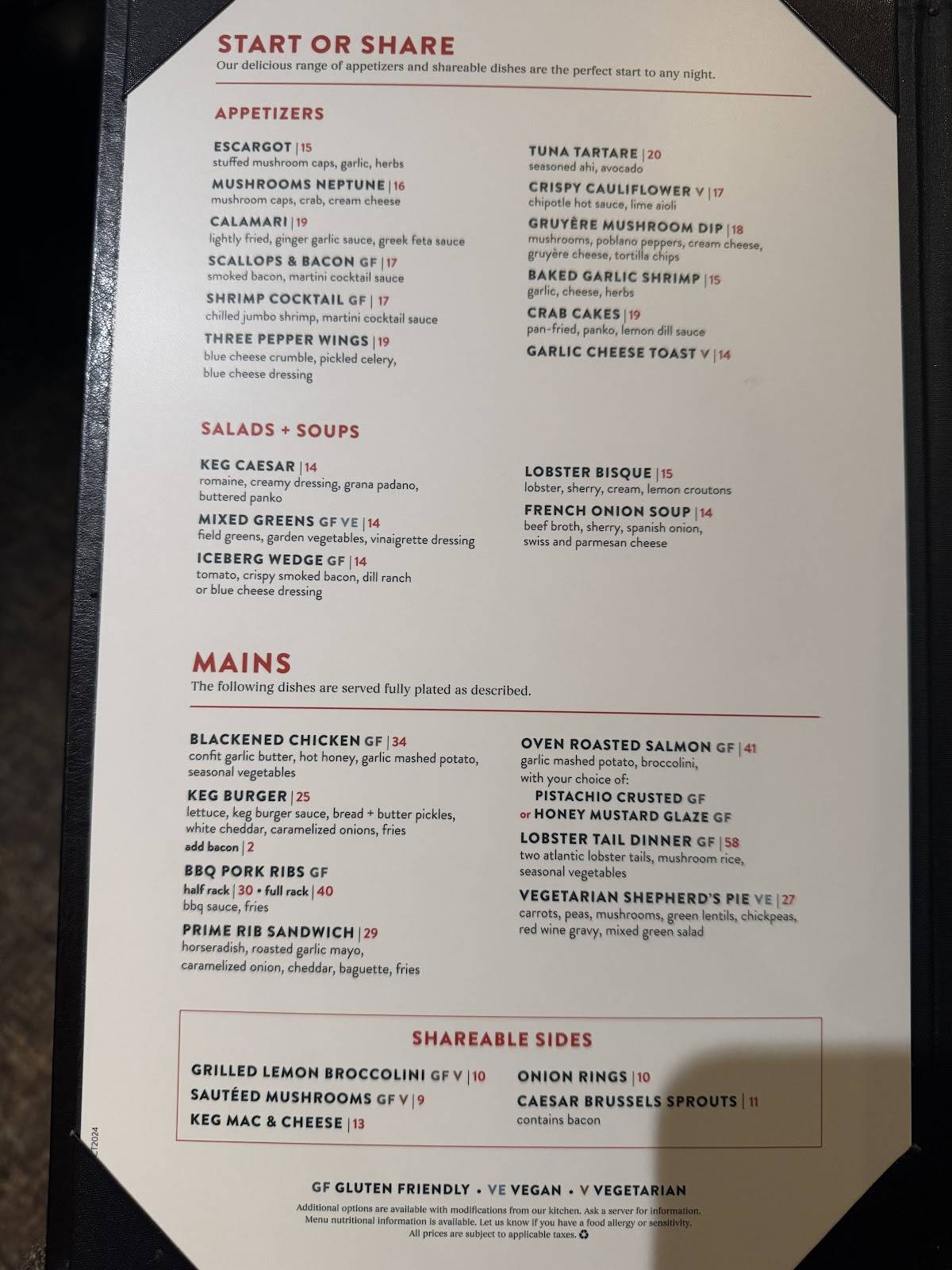 Menu at The Keg Steakhouse + Bar - Southside, Winnipeg, McGillivray Blvd