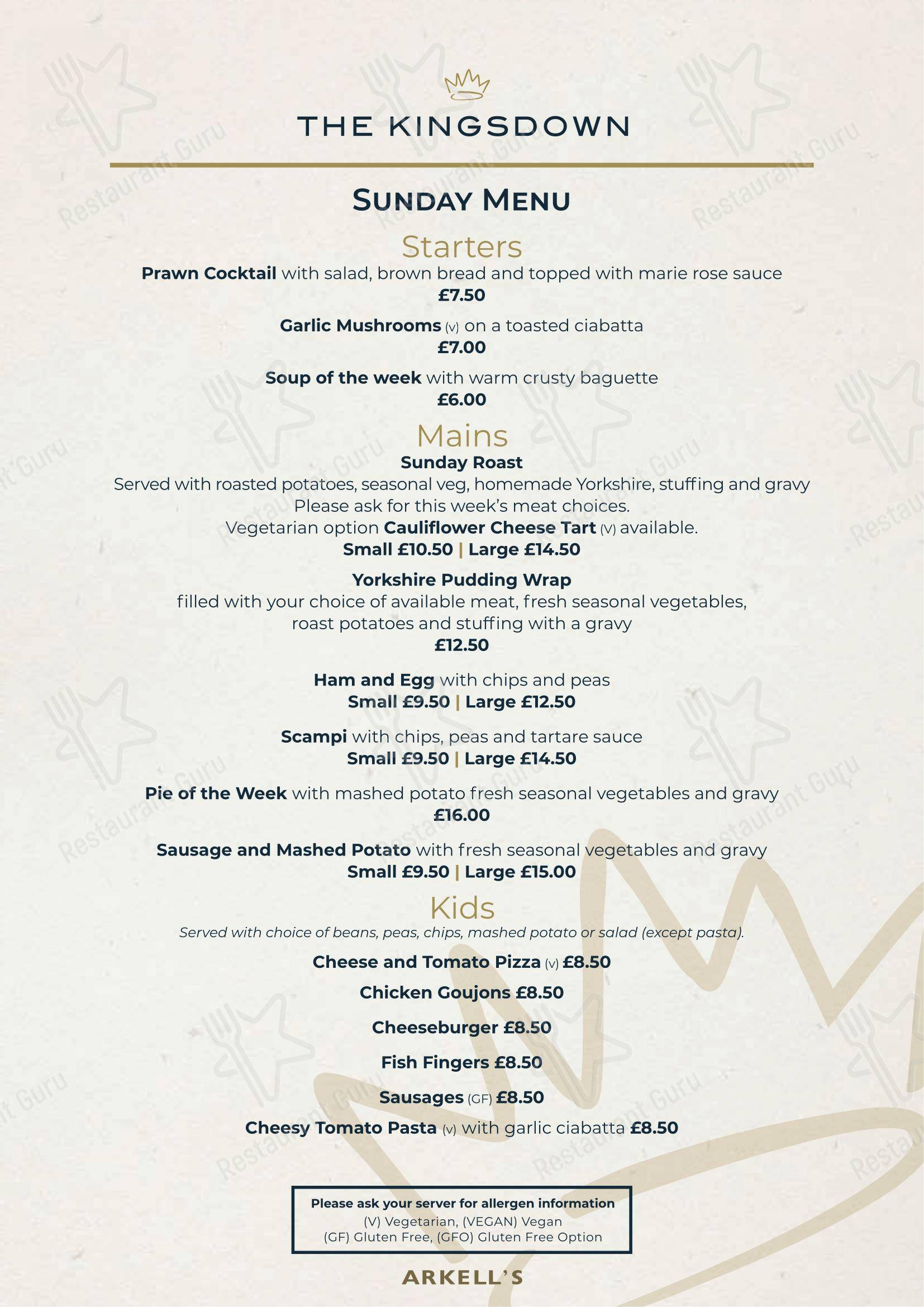 Menu at The Kingsdown pub & bar, Swindon, 1 Kingsdown Rd