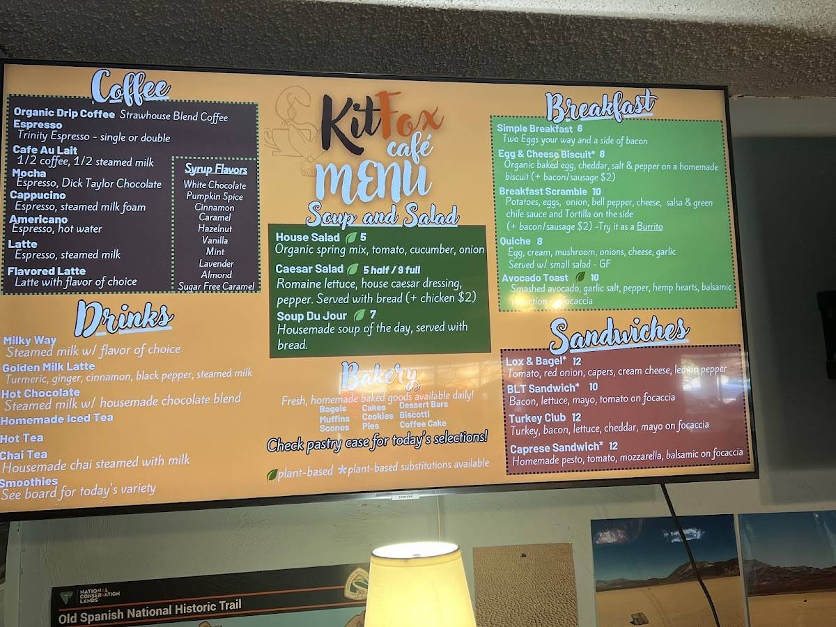 Menu at The Kit Fox Cafe, Tecopa