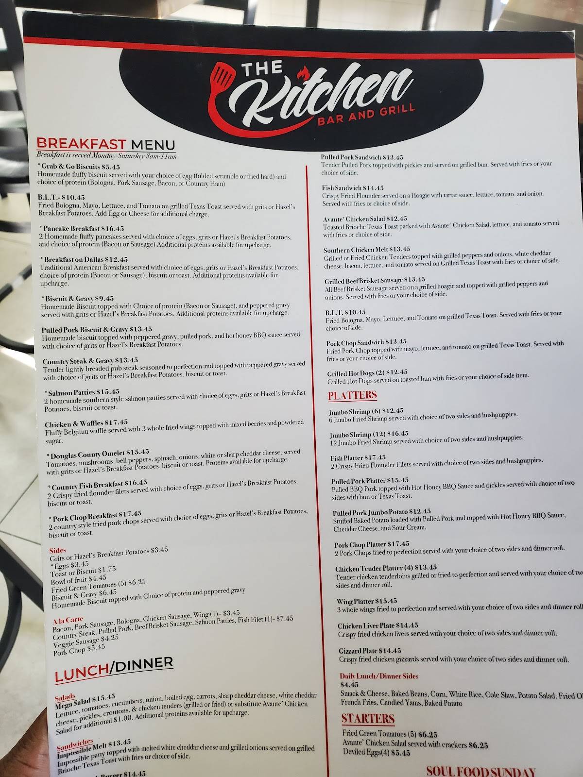 Menu at The Kitchen Bar & Grill, Douglasville
