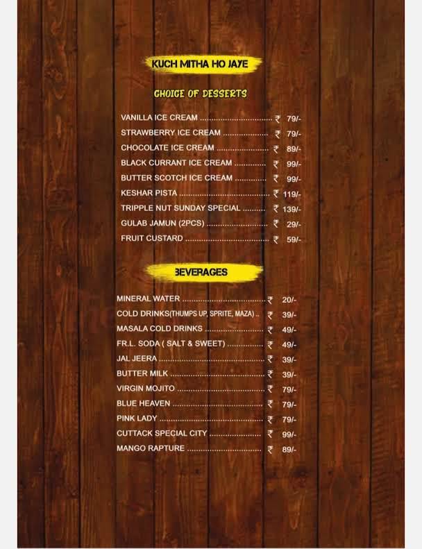 Menu at The Kitchen Club, Cuttack