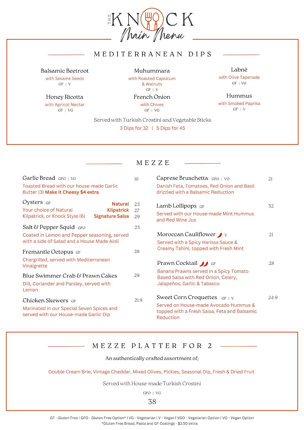 Menu at The Knock Restaurant, Rockingham