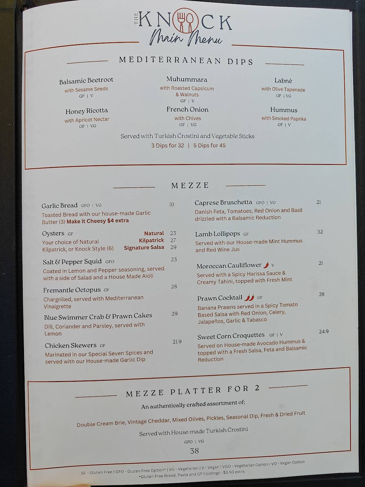 Menu at The Knock Restaurant, Rockingham