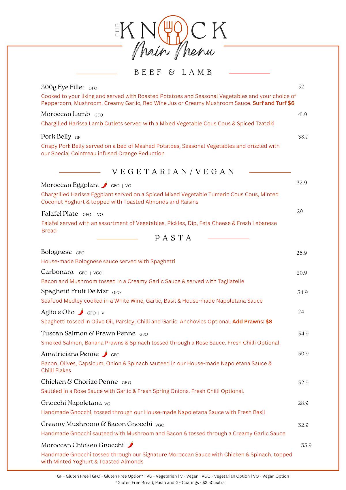 Menu at The Knock Restaurant, Rockingham