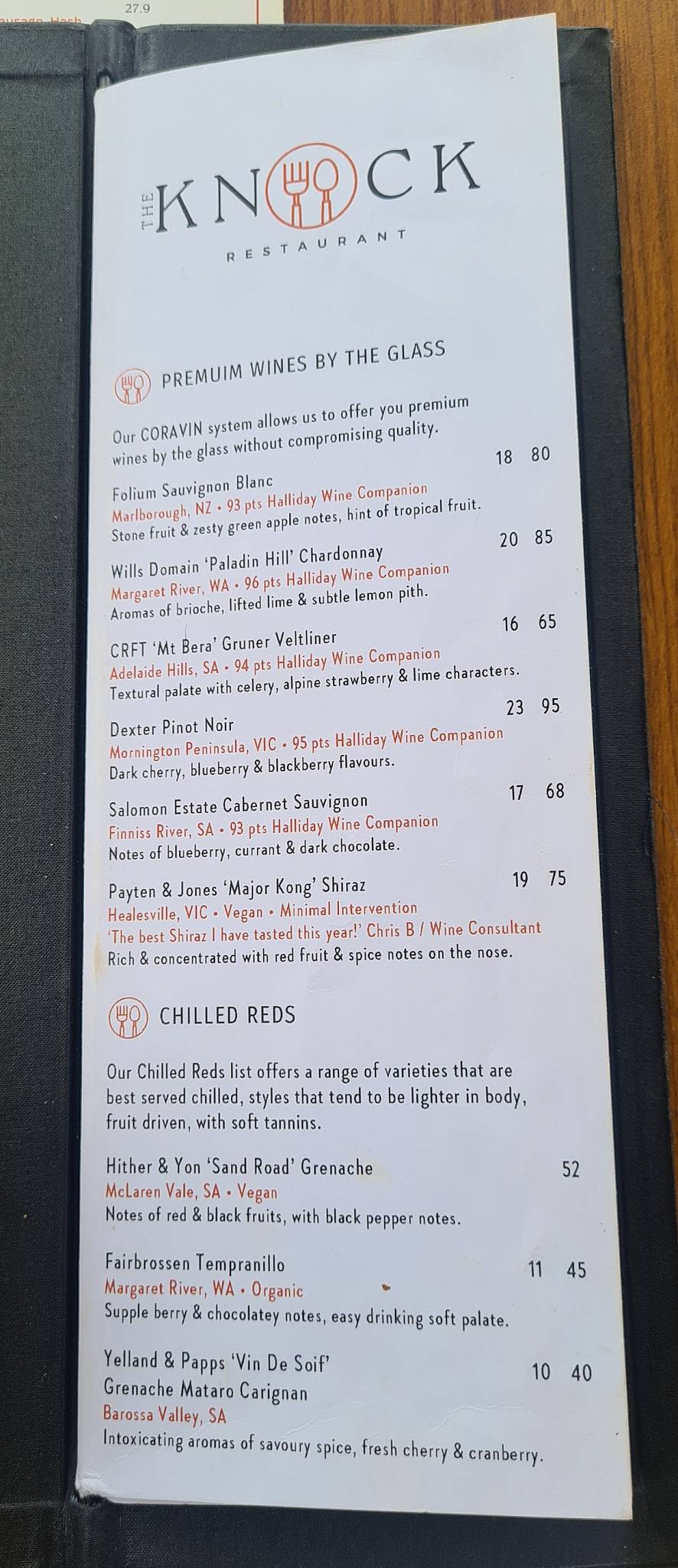 Menu at The Knock Restaurant, Rockingham