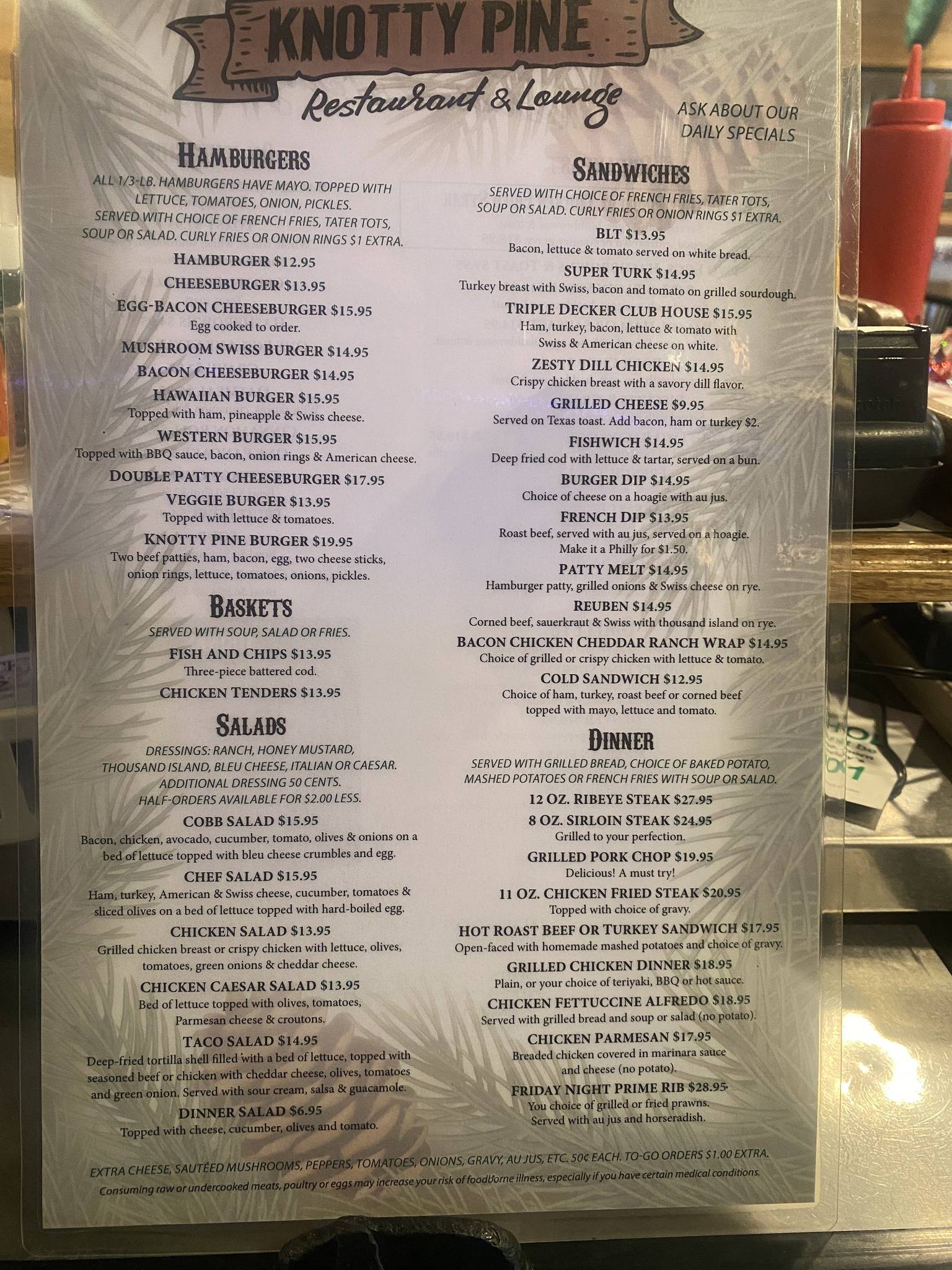 Menu at The Knotty Pine Resturant & Lounge pub & bar, Republic