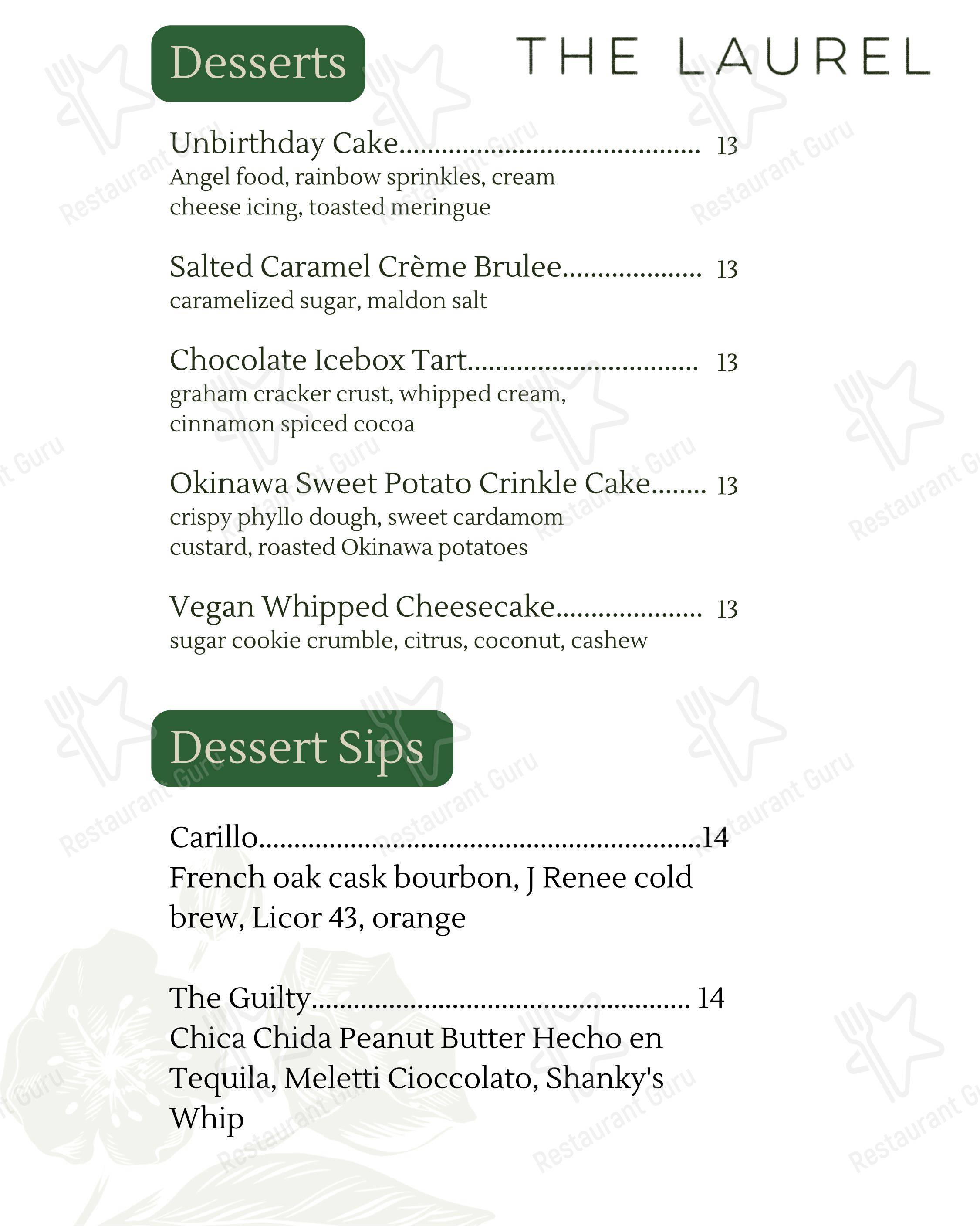 Menu at The Laurel restaurant, West Hartford