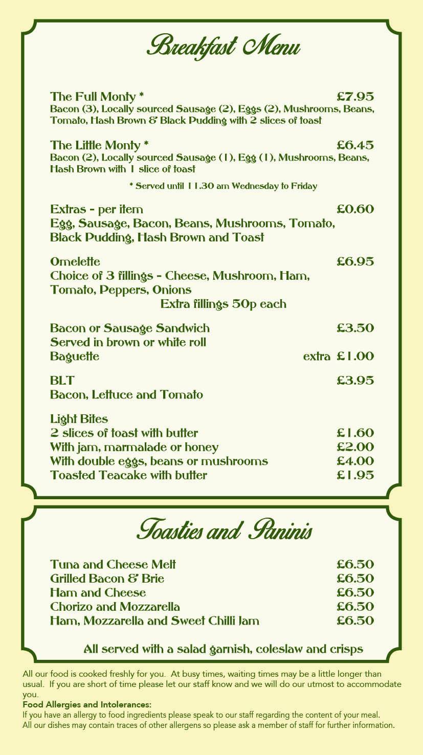 Menu at The Lemon Tree cafe, Tadcaster