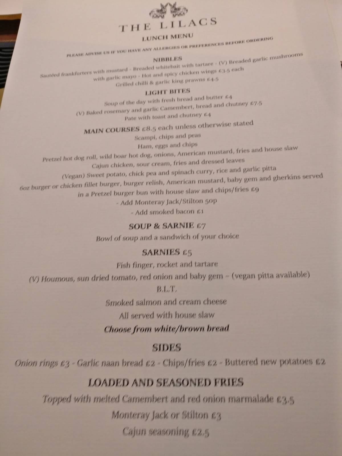 Menu at The Lilacs pub & bar, Kettering