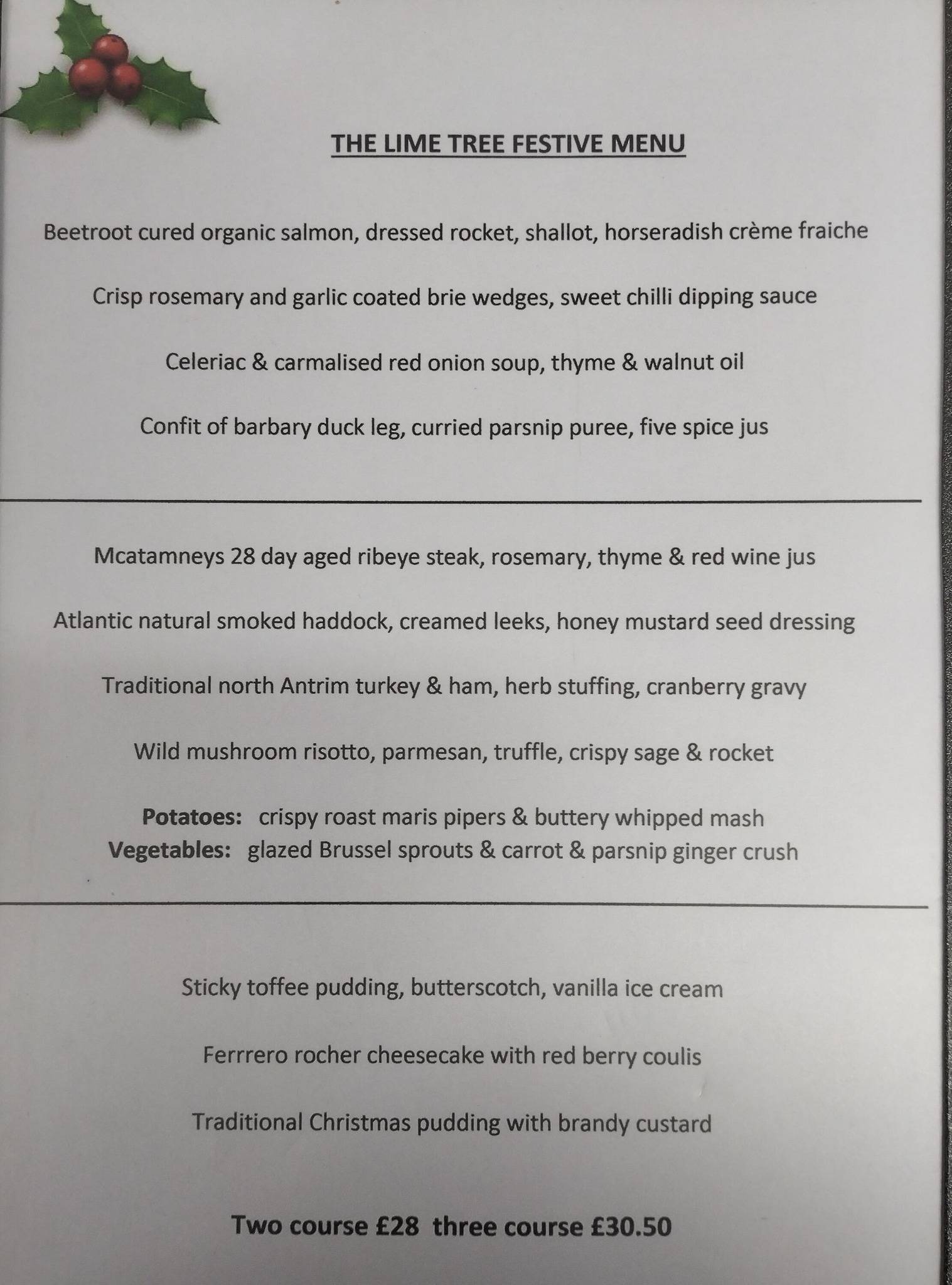 Menu at The Lime Tree Restaurant, Limavady, Limavady