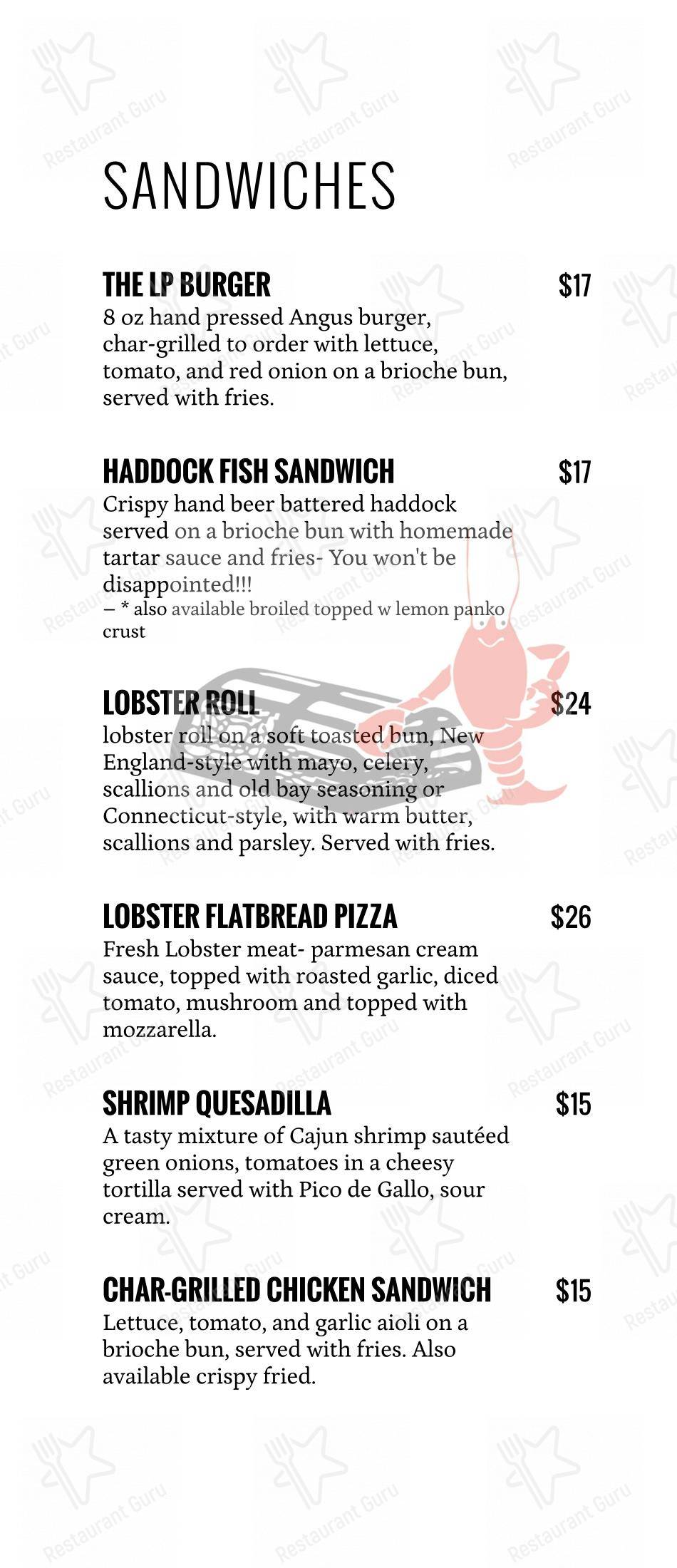 Menu at The Lobster Pot restaurant, Willoughby Hills