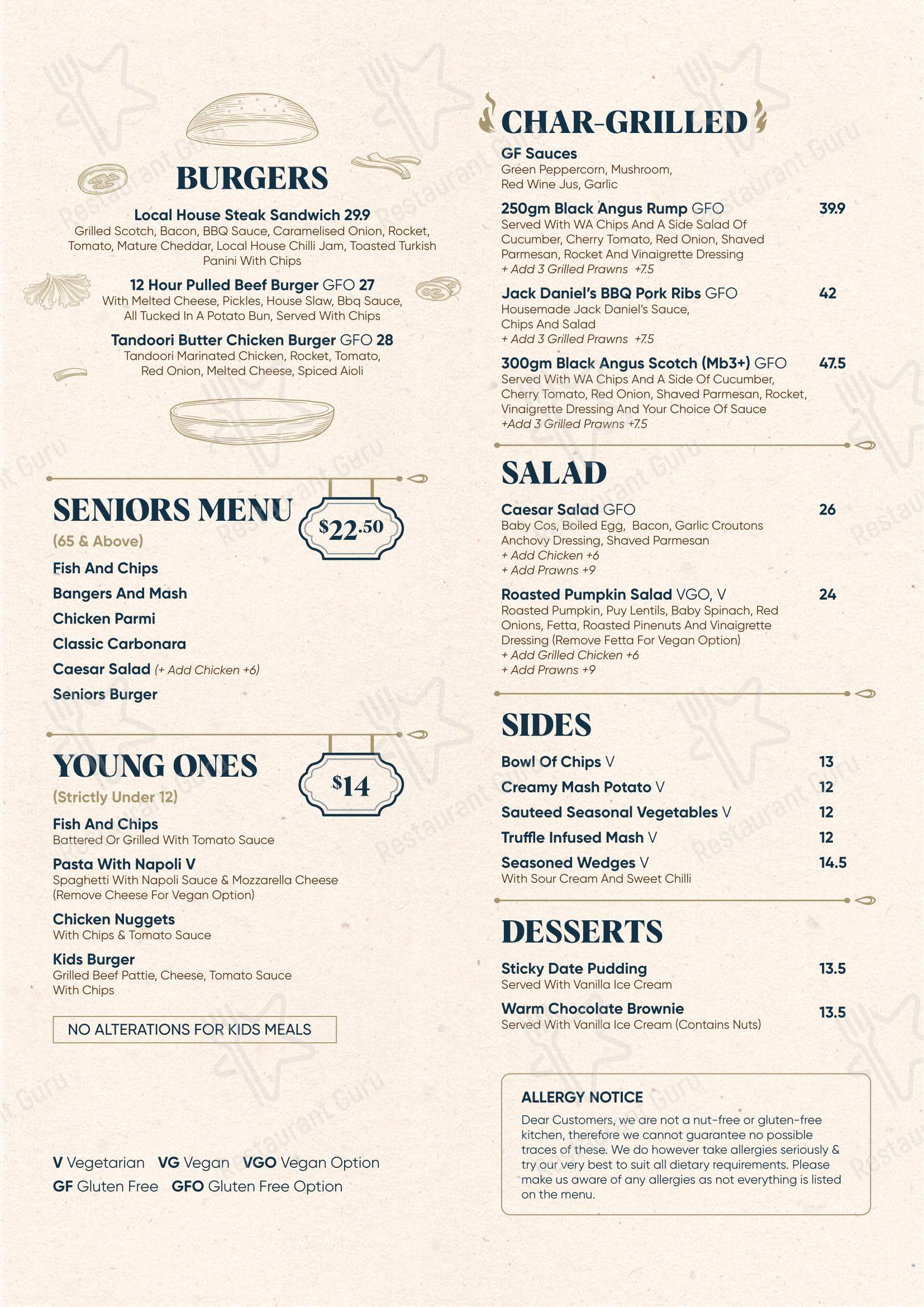 Menu at The Local House Bar & Grill, Cockburn Central