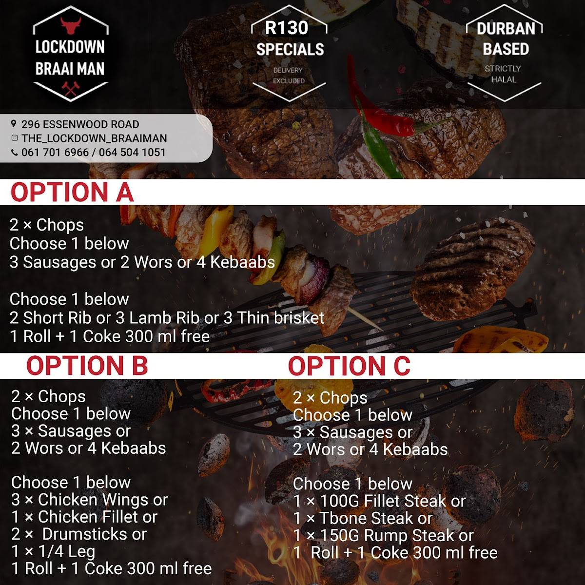 Menu at The Lockdown Braaiman restaurant, Durban