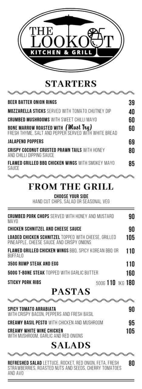 Menu at The LookOut Kitchen & Grill restaurant, East London