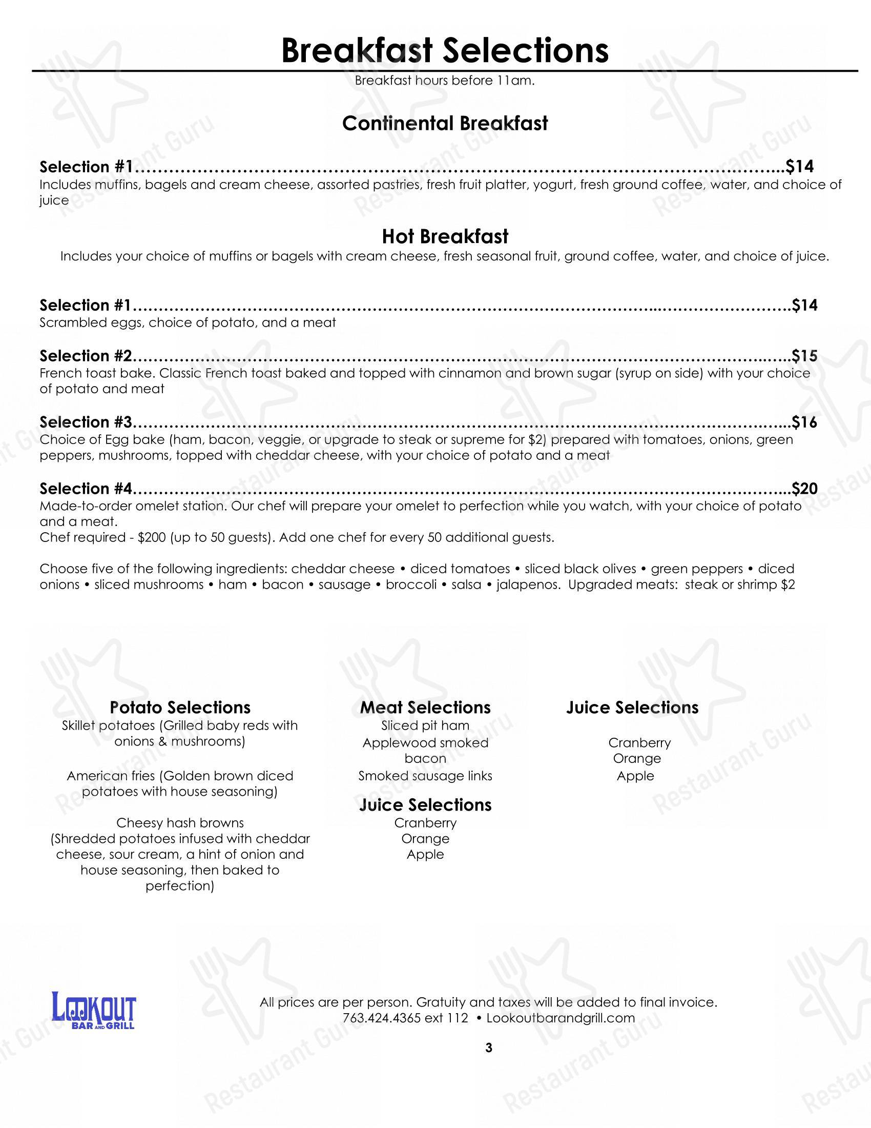 Menu at The Lookout Bar and Grill, Maple Grove