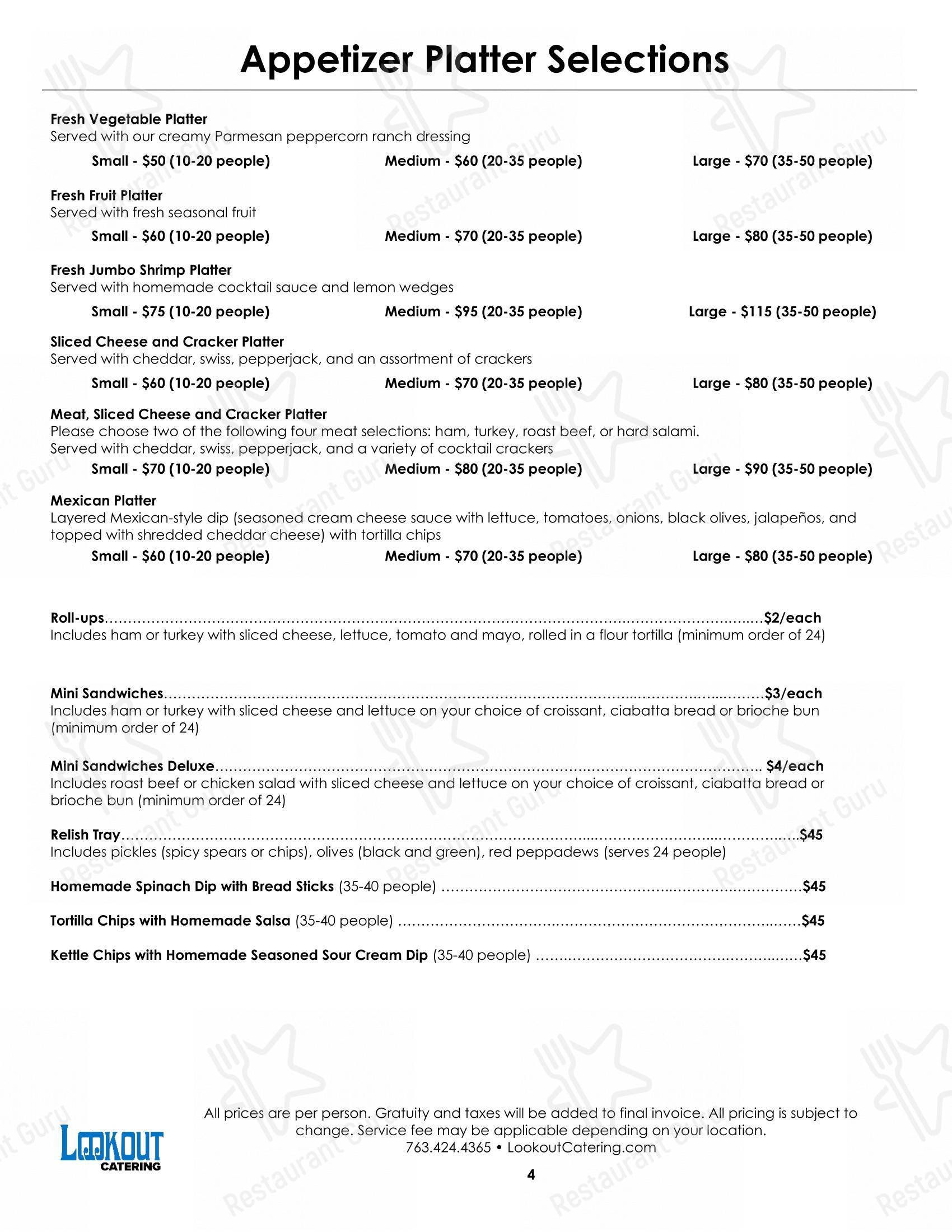 Menu at The Lookout Bar and Grill, Maple Grove