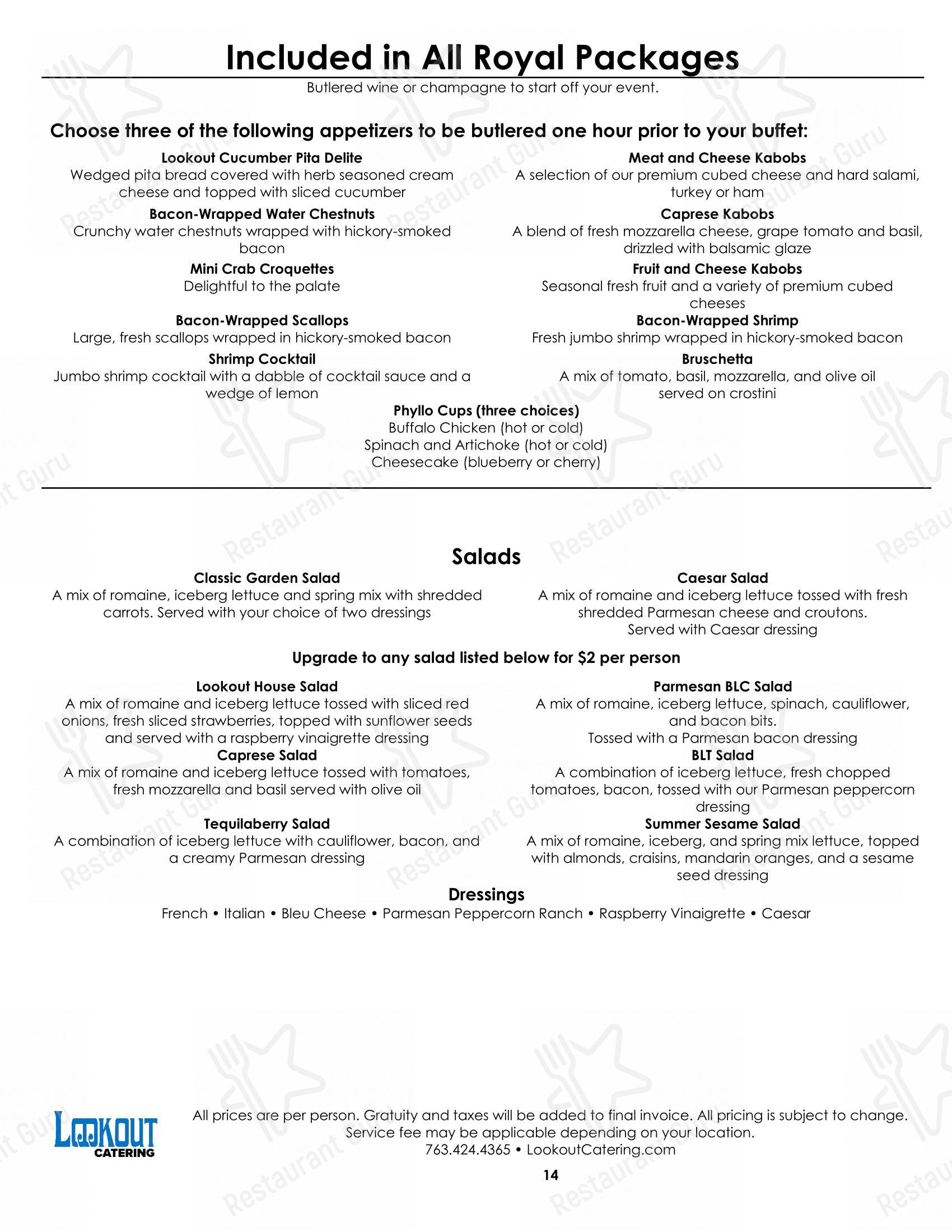 Menu at The Lookout Bar and Grill, Maple Grove