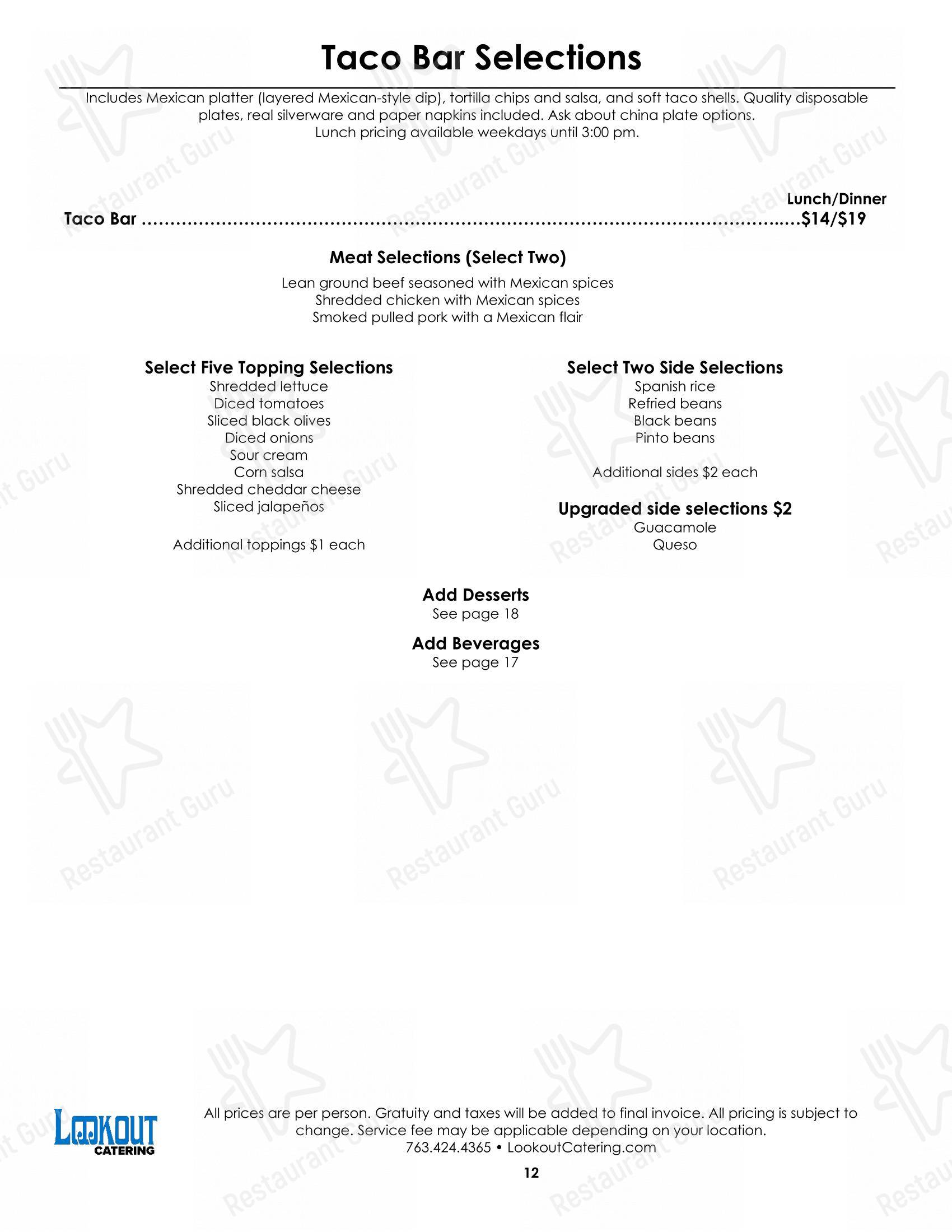 Menu at The Lookout Bar and Grill, Maple Grove