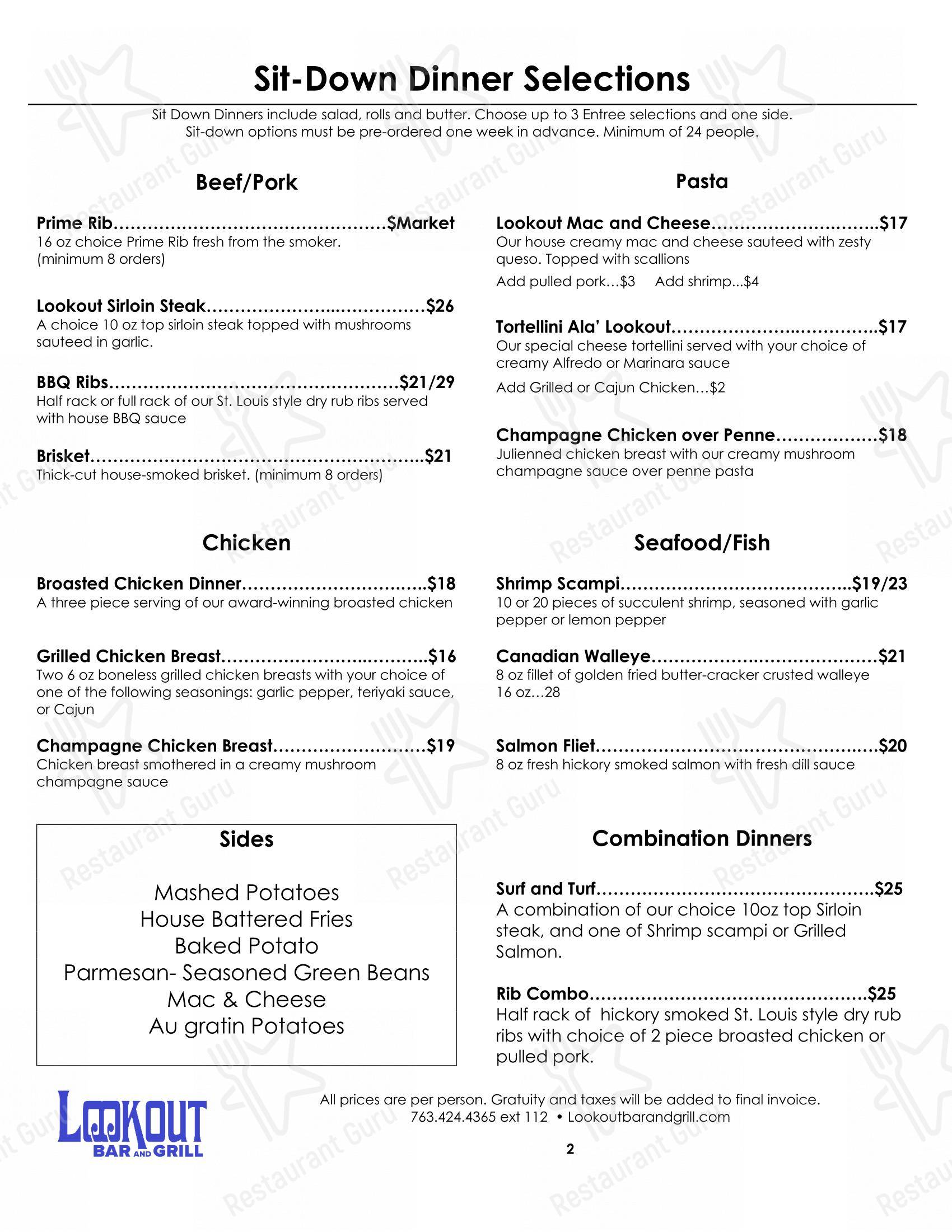 Menu at The Lookout Bar and Grill, Maple Grove