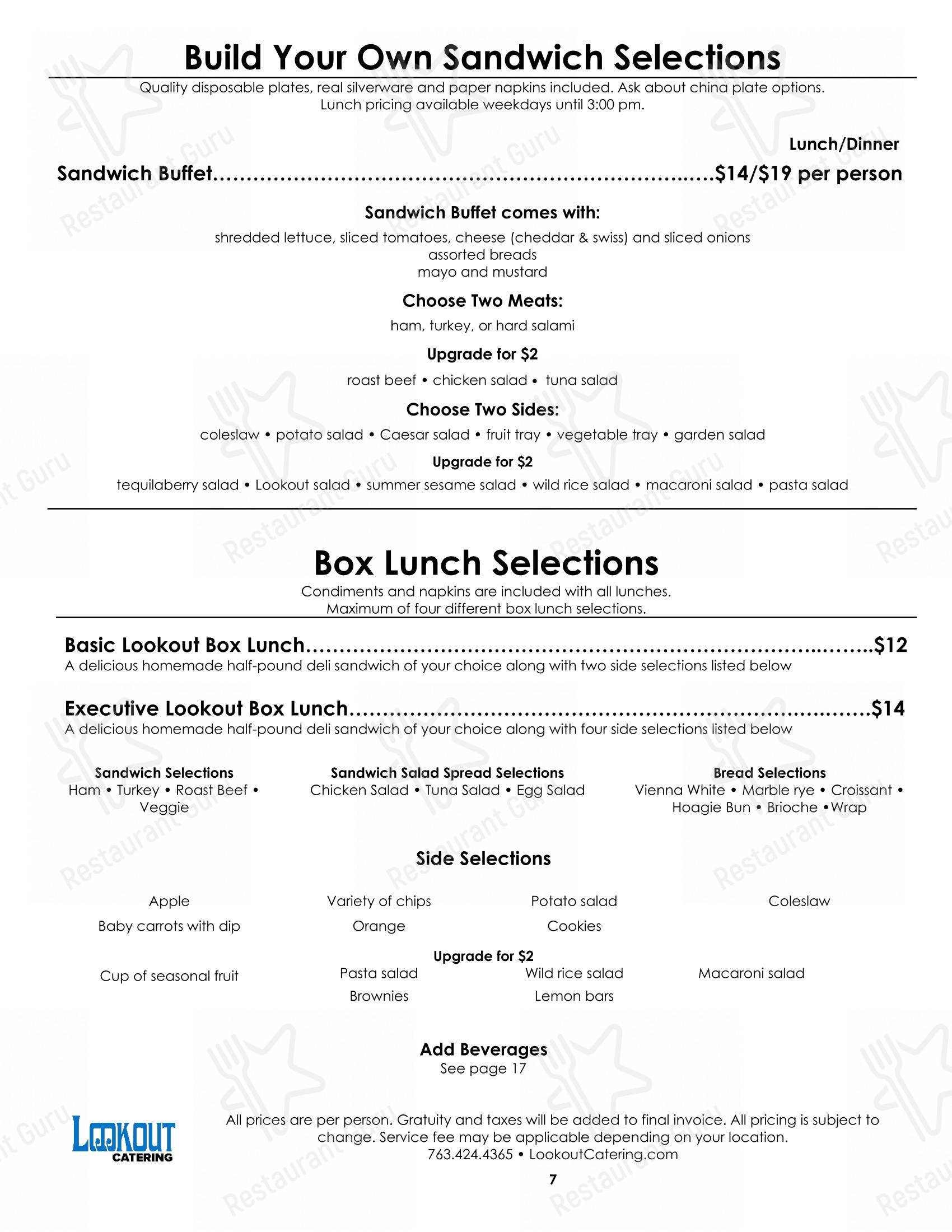 Menu at The Lookout Bar and Grill, Maple Grove