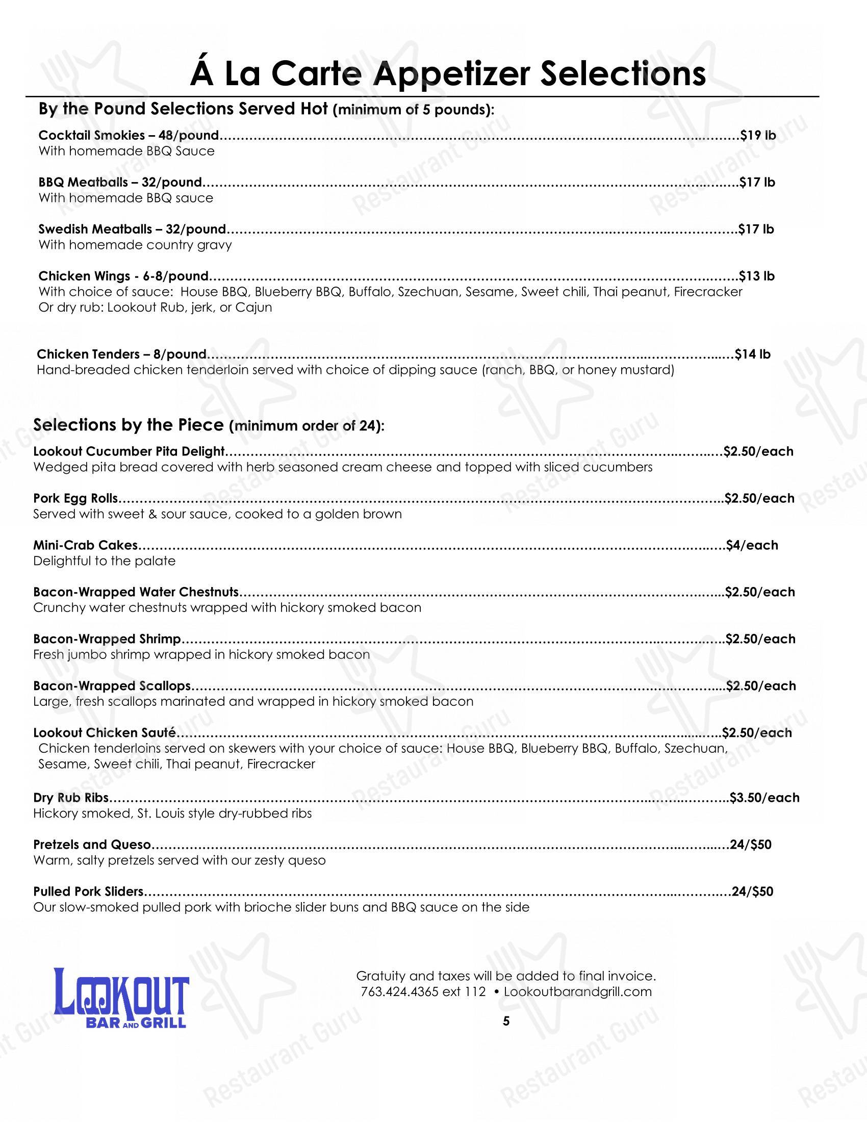 Menu at The Lookout Bar and Grill, Maple Grove