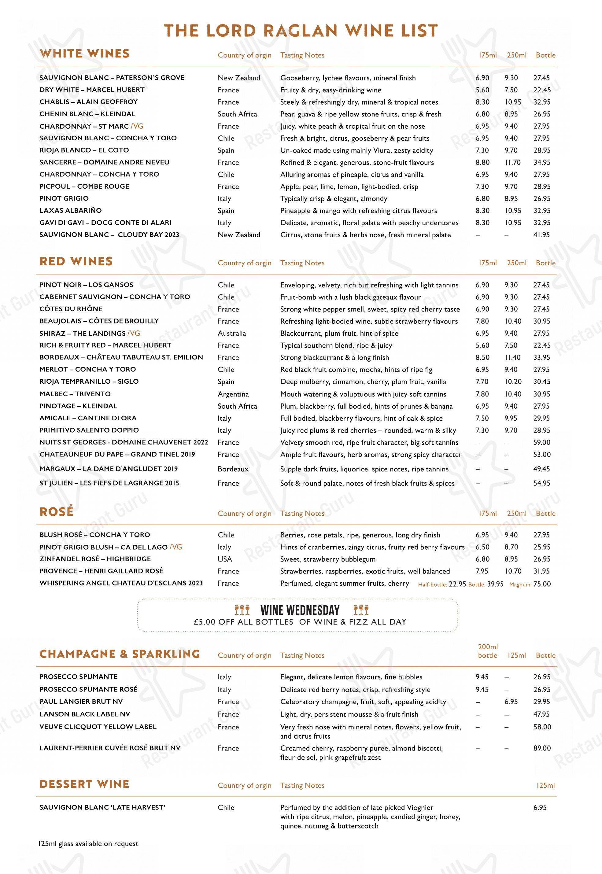 Menu at The Lord Raglan pub & bar, Wokingham, 30 Denmark St