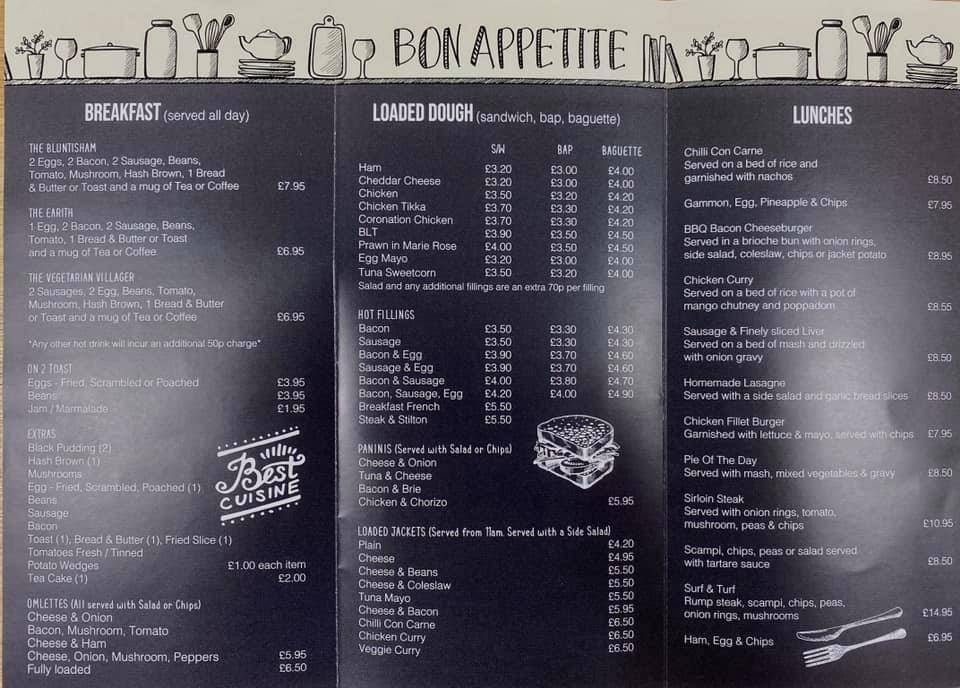 Menu at The Lounge cafe, Bluntisham