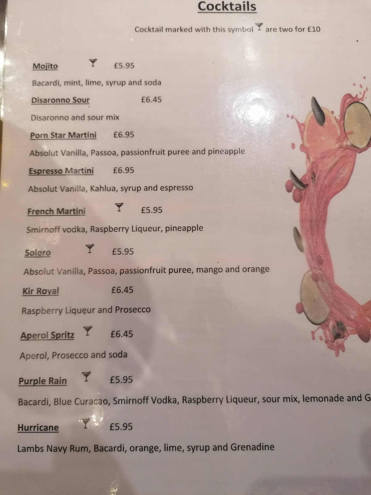 Menu at The Lounge pub & bar, South Shields