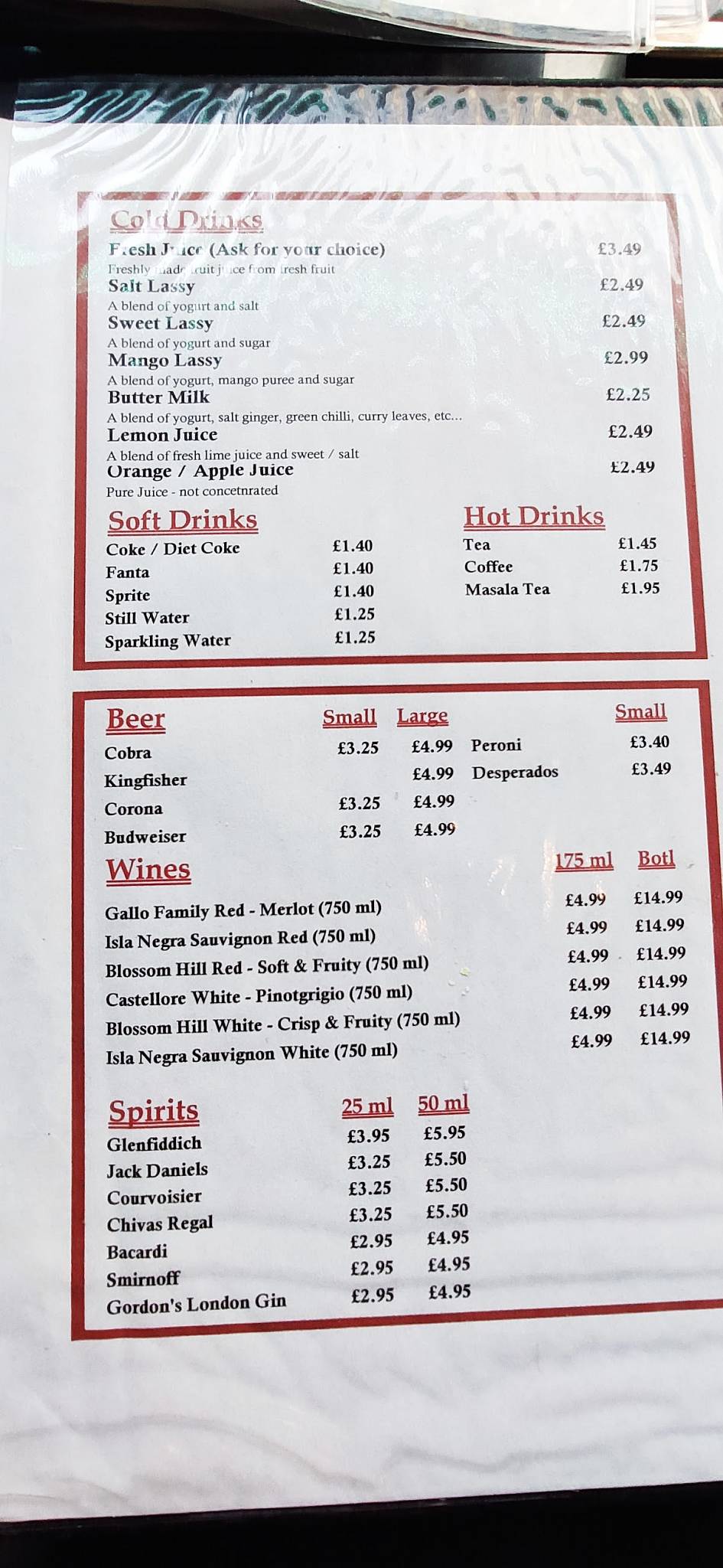 Menu at The Madras Restaurant, London, 244 Lewisham High St