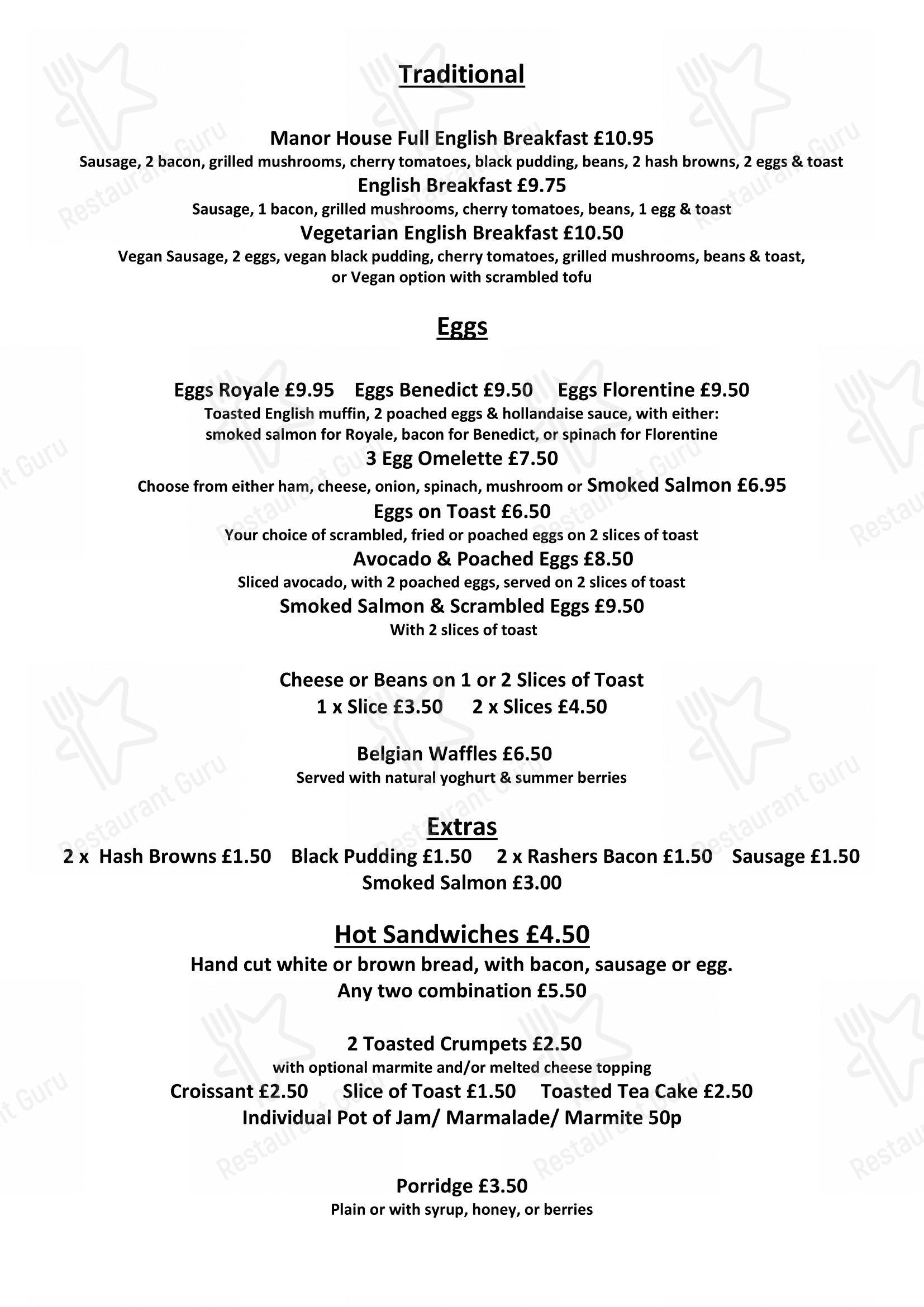 Menu at The Manor House Hotel pub & bar, Dronfield