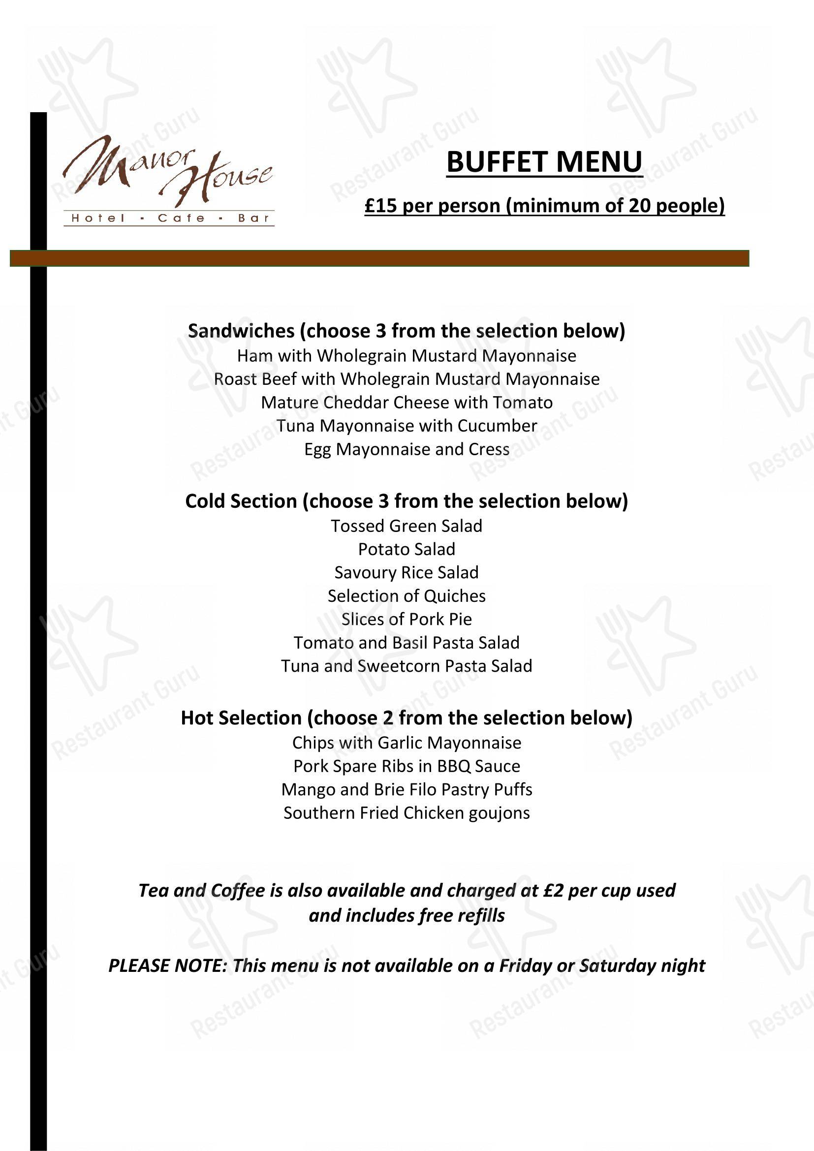 Menu at The Manor House Hotel pub & bar, Dronfield