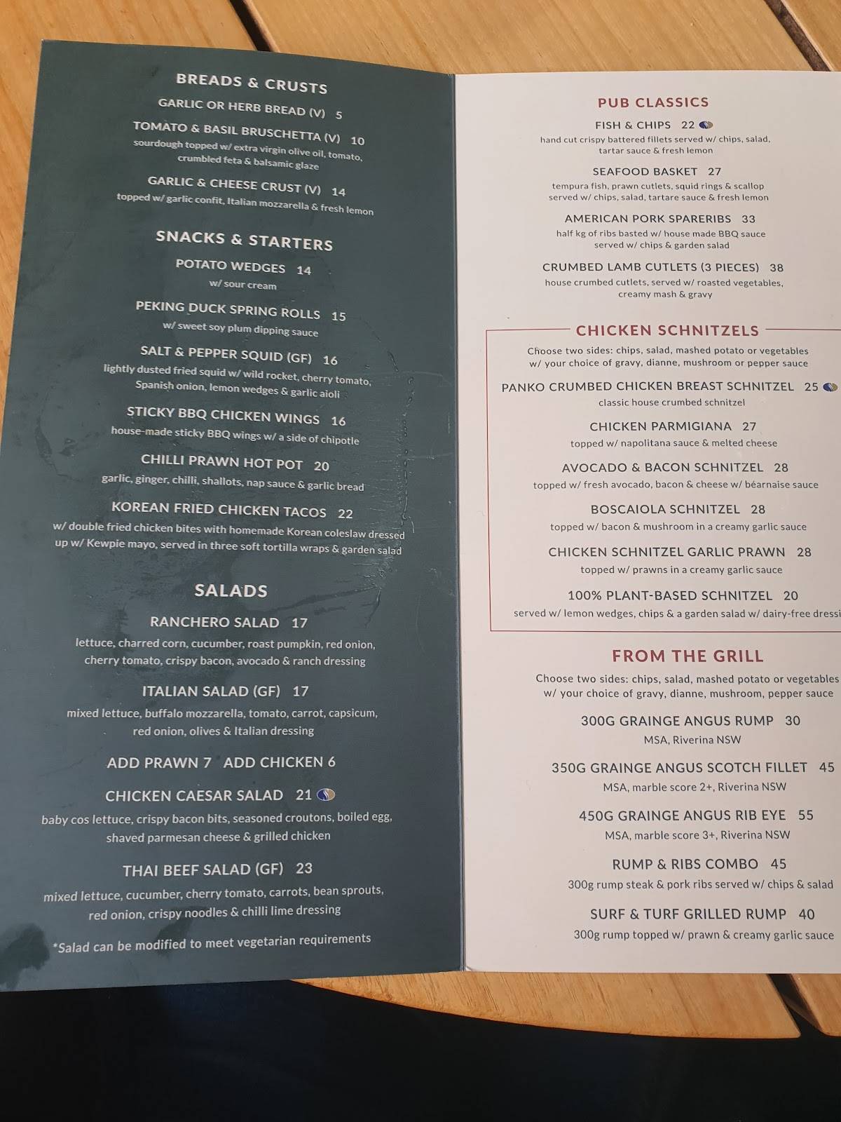 Menu at The Marayong Hotel restaurant, Kings Park