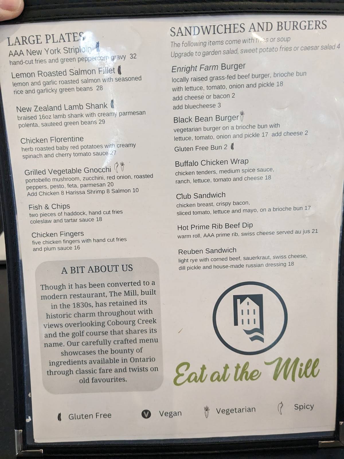 Menu at The Mill Restaurant & Golf Course, Cobourg
