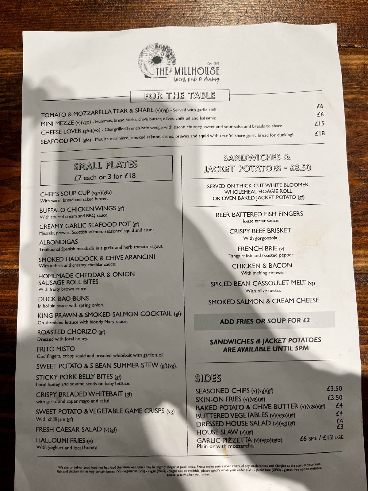 Menu at The Millhouse pub & bar, Worksop, 194 Newcastle Ave