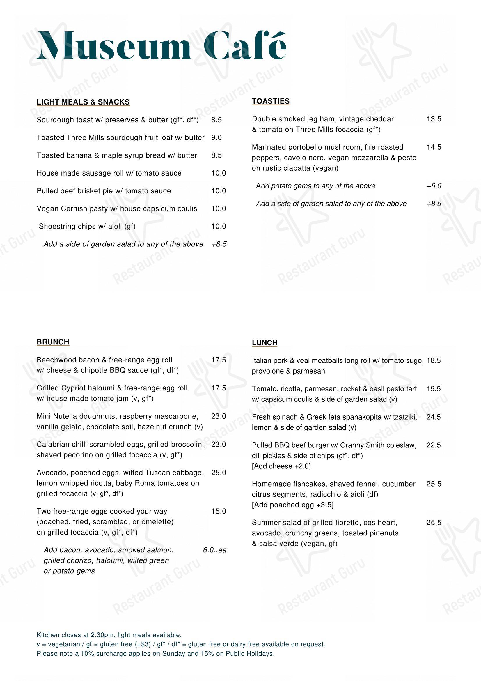 Menu at The Museum Cafe, Acton, 1 Lawson Cres