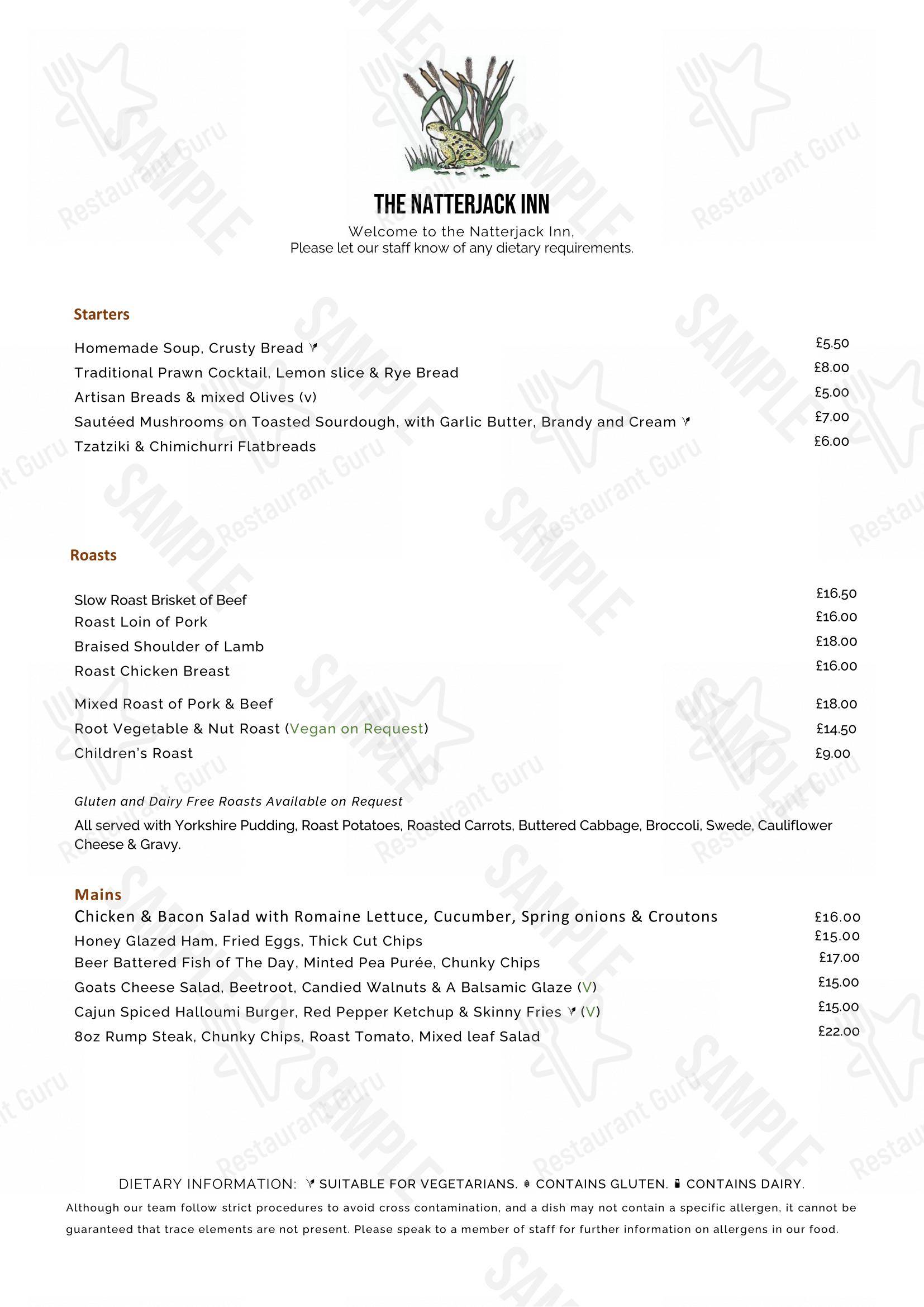 Menu at The Natterjack pub & bar, Evercreech