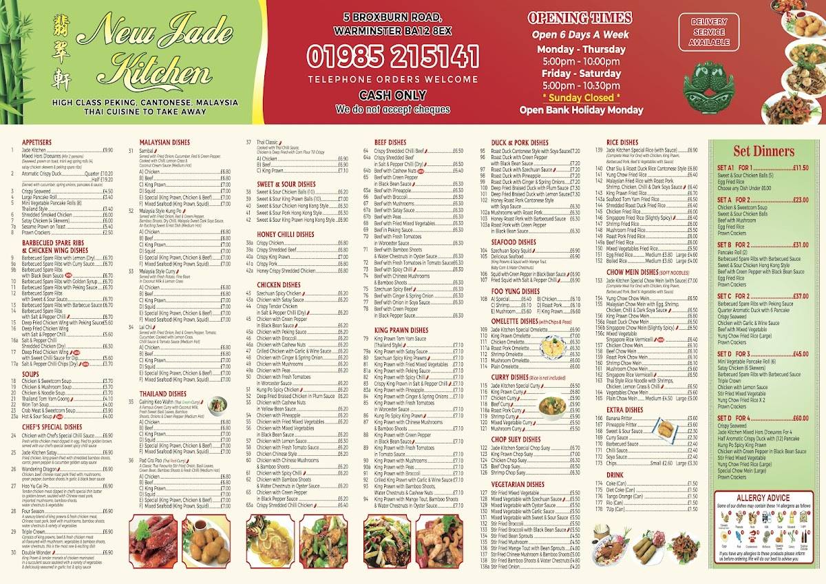Menu at The New Jade Kitchen fast food, Warminster