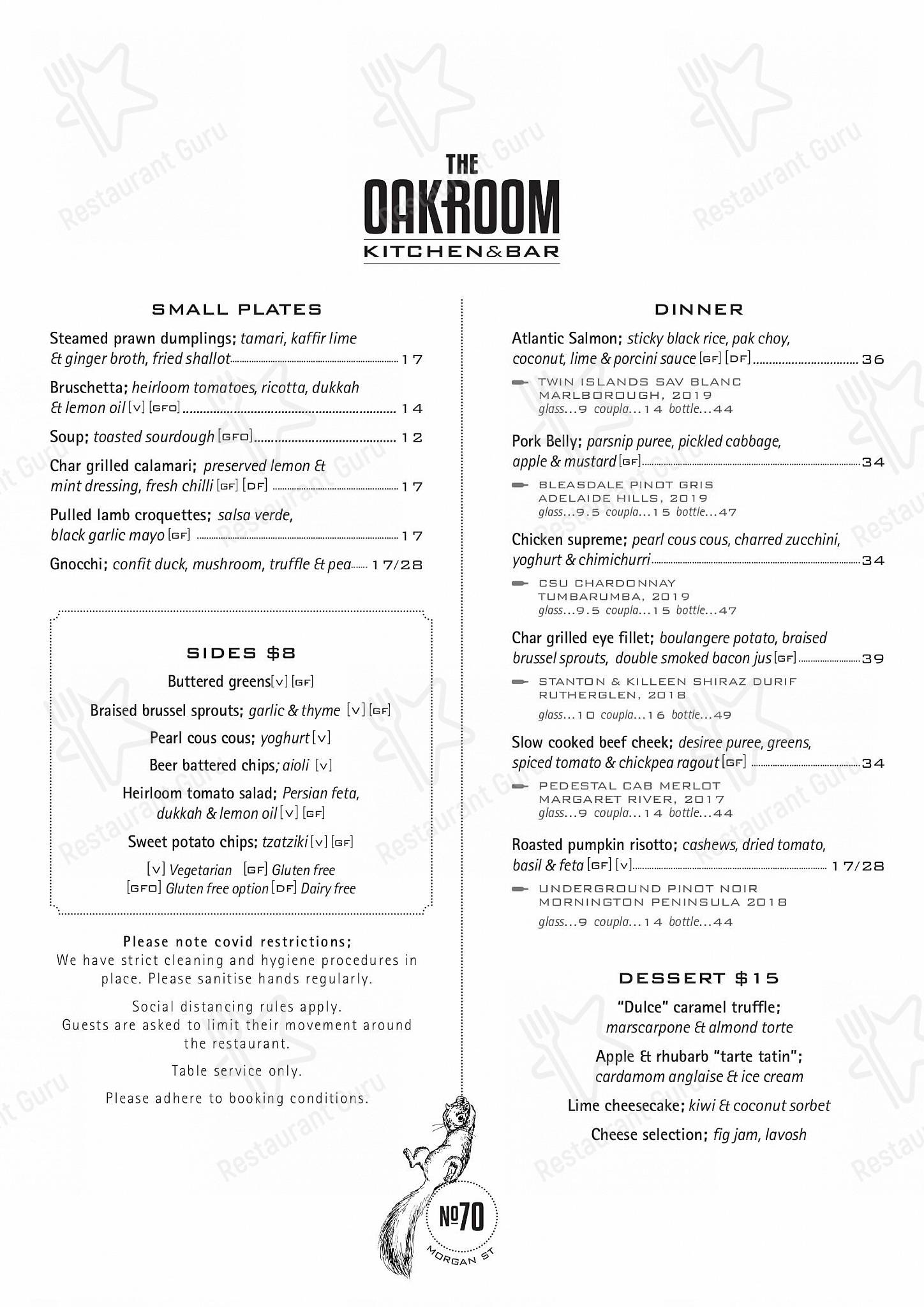 Menu at The Oakroom Kitchen & Bar, Wagga Wagga