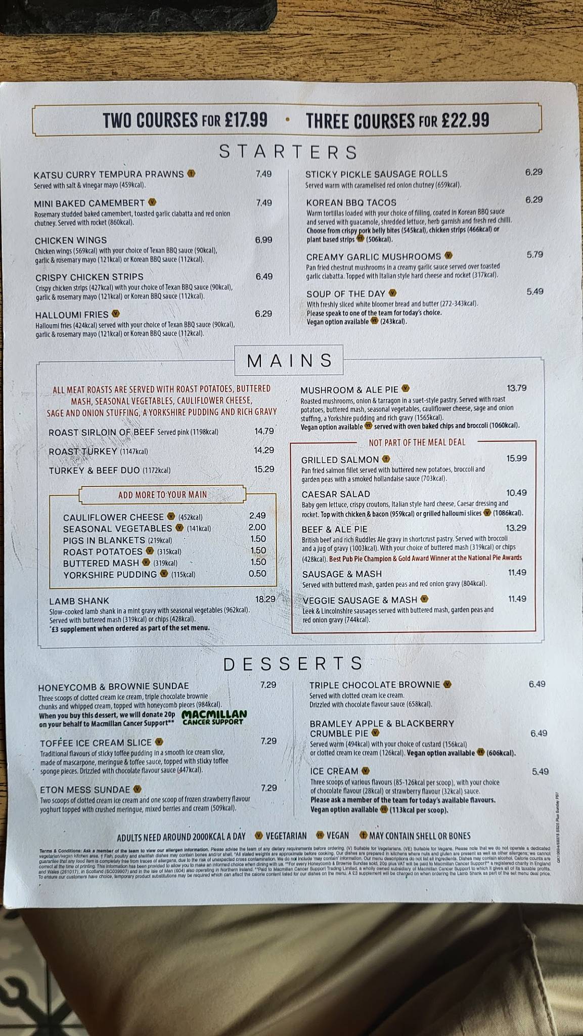 Menu at The Old Broken Cross pub & bar, Northwich