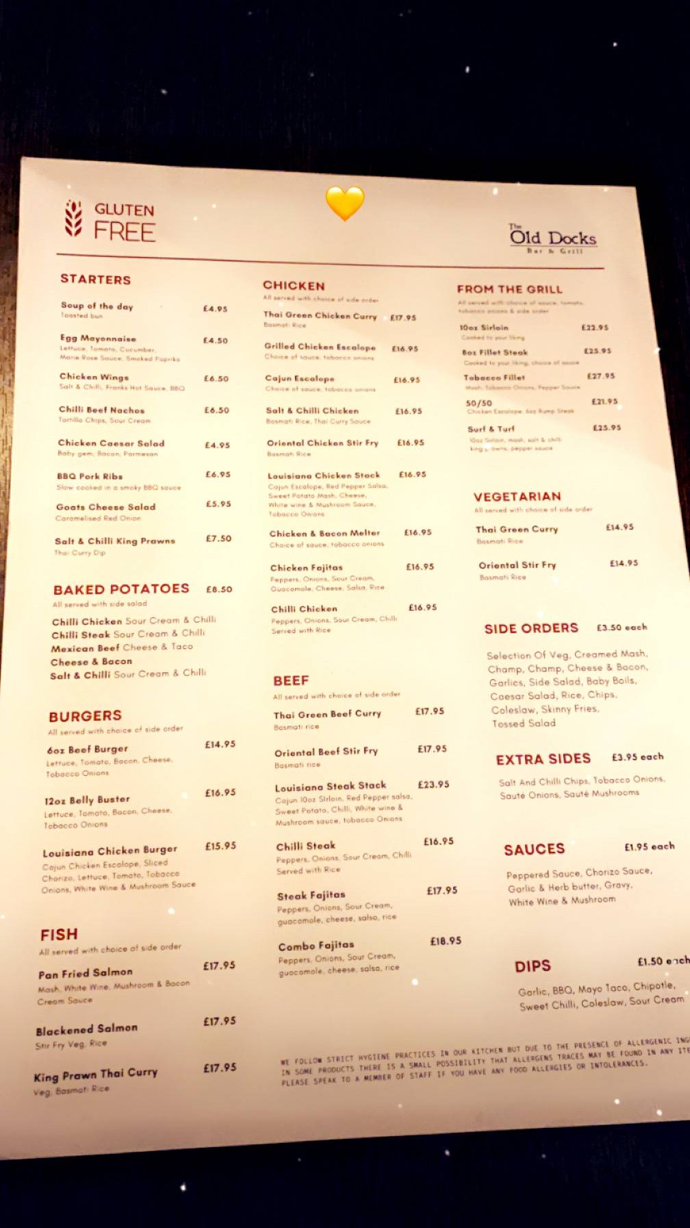 Menu at The Old Docks Bar & Grill, Londonderry
