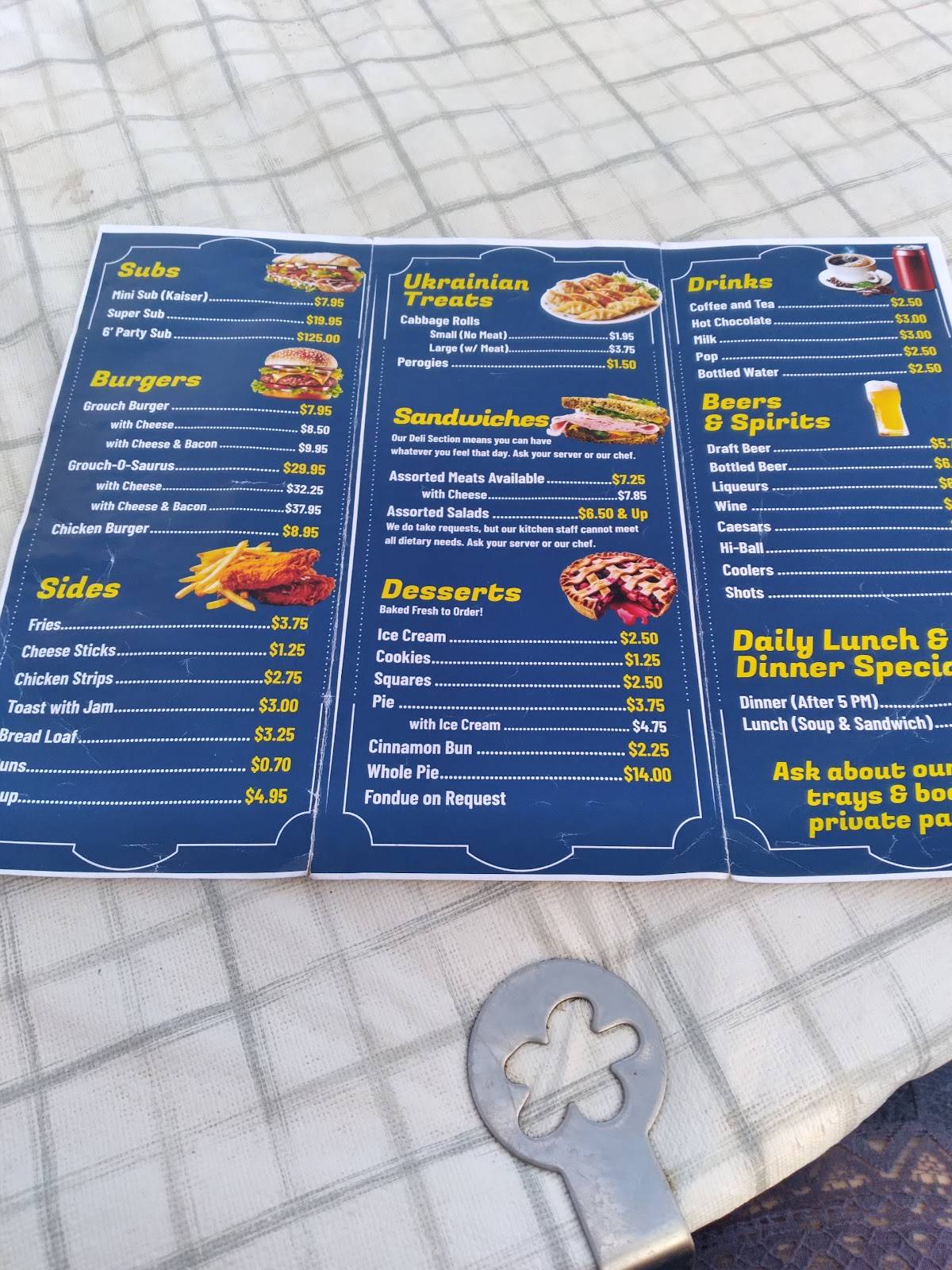 Menu at The Old Grouch cafe, Drumheller