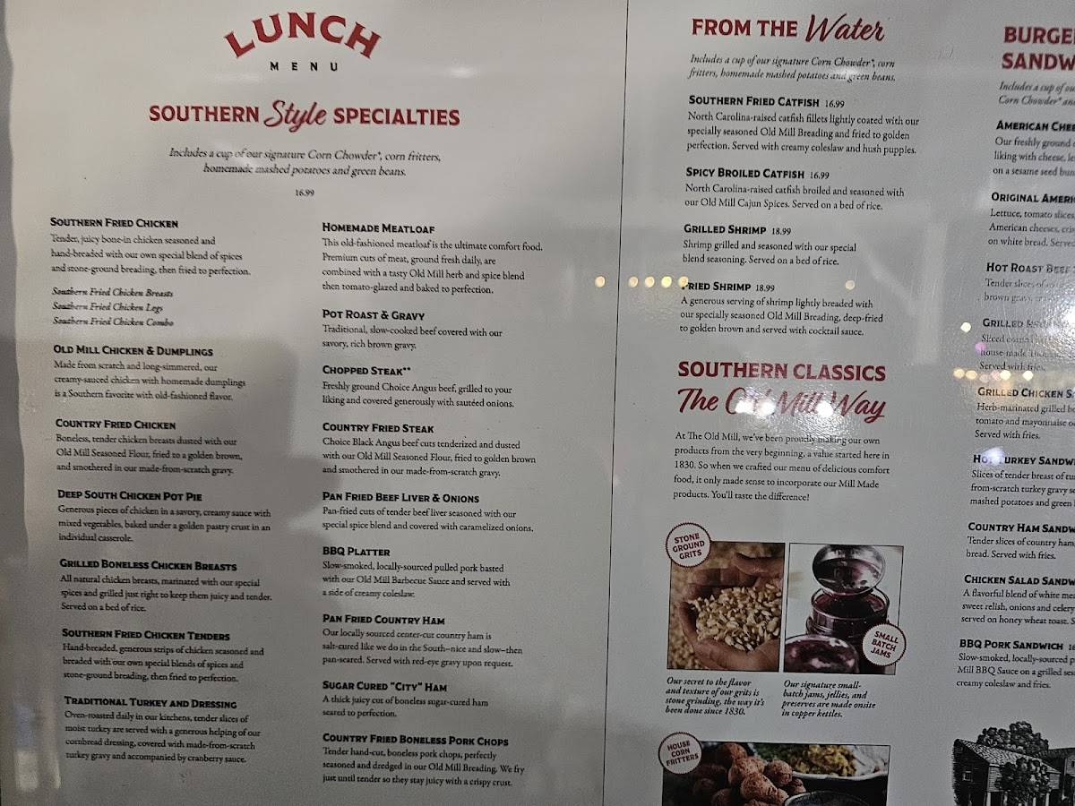 Menu at The Old Mill Restaurant, Pigeon Forge, 164 Old Mill Ave
