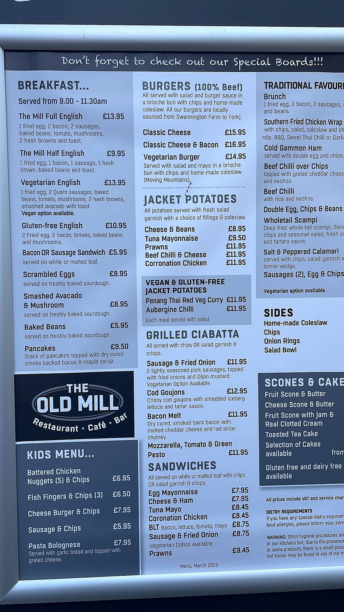 Menu at The Old Mill Restaurant & Cafe, Norwich