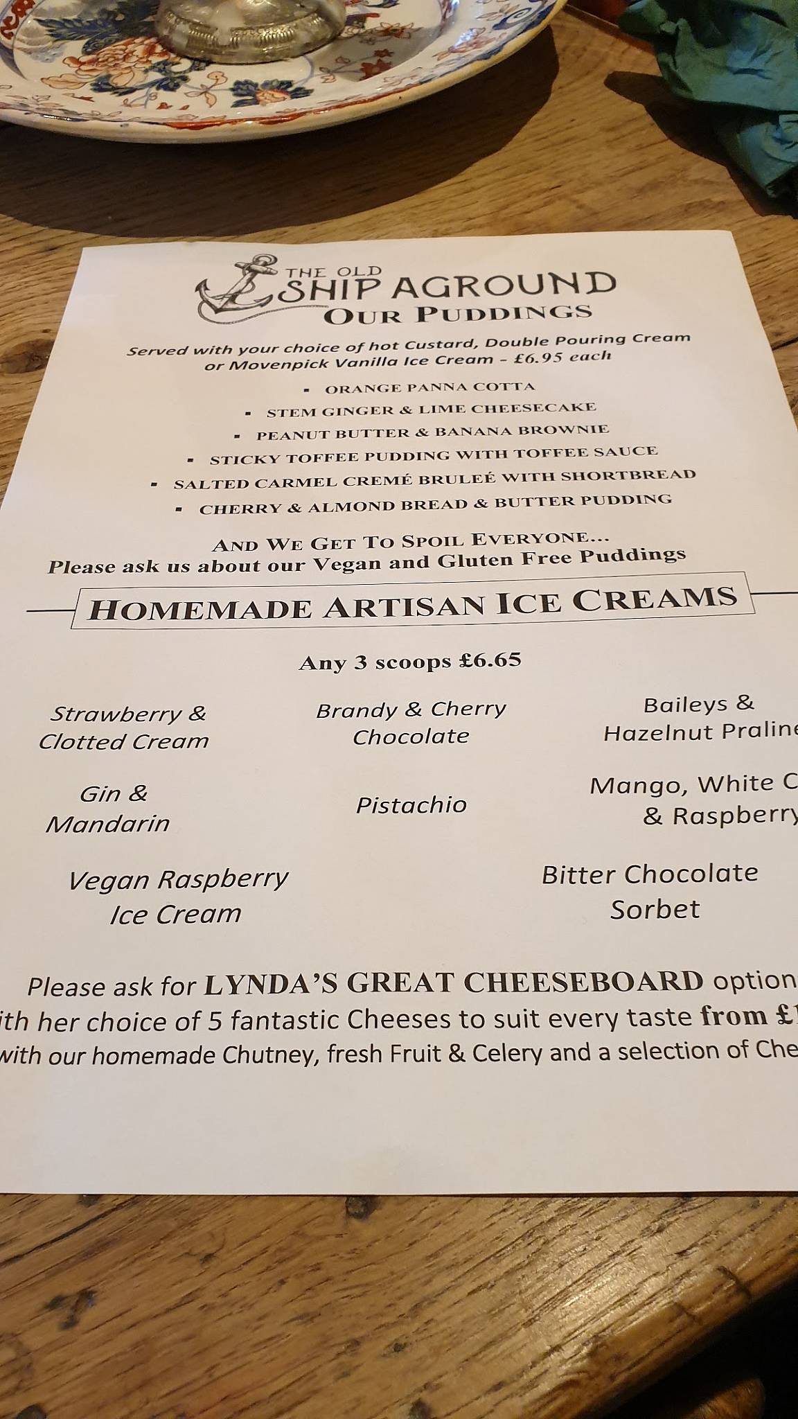 Menu at The Old Ship Aground restaurant, Minehead