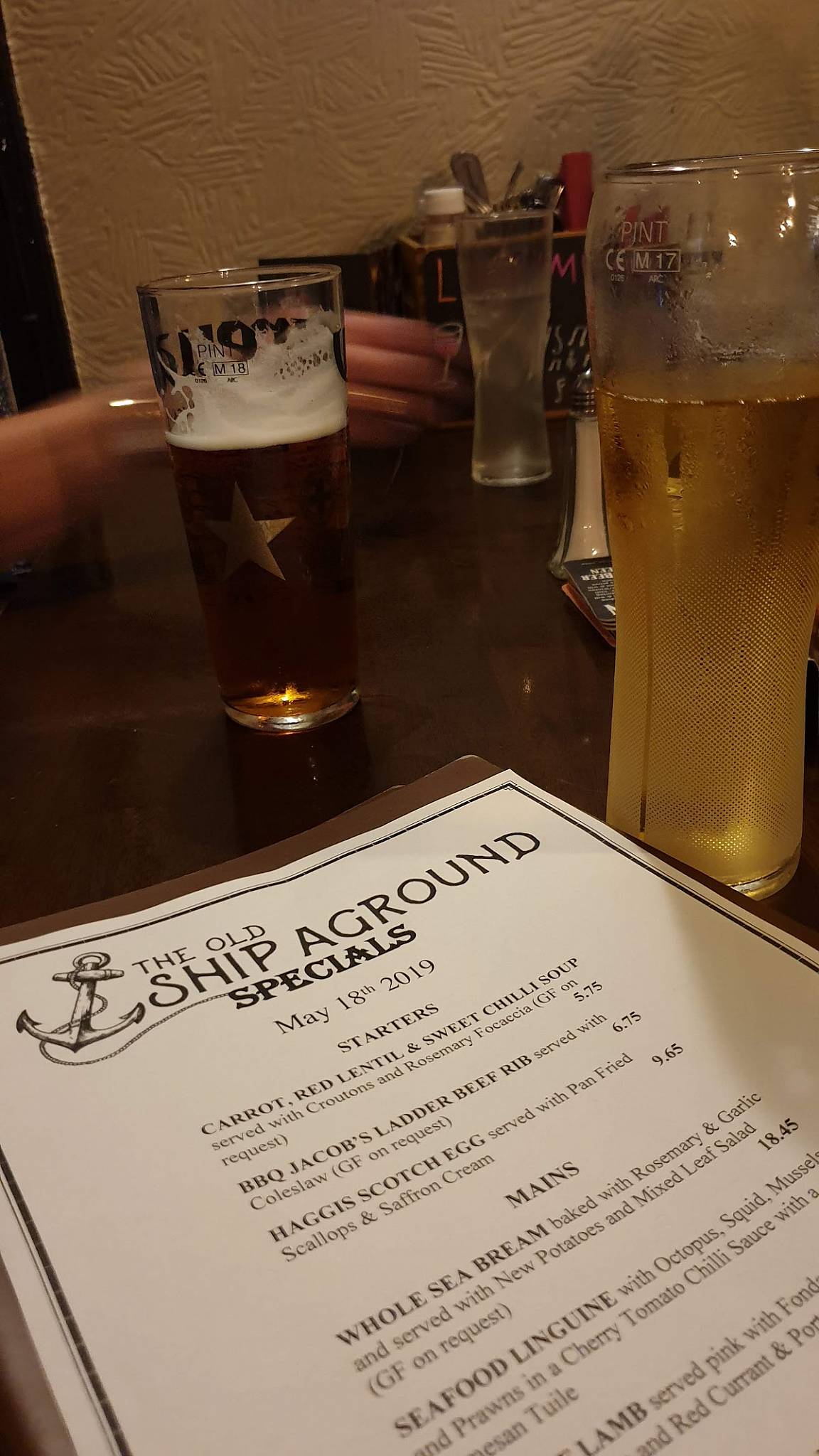 Menu at The Old Ship Aground restaurant, Minehead