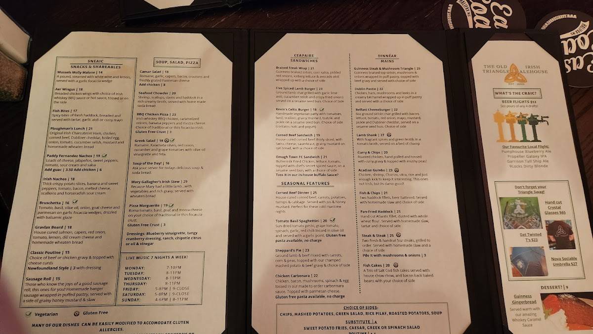 Menu at The Old Triangle Irish Alehouse pub & bar, Halifax