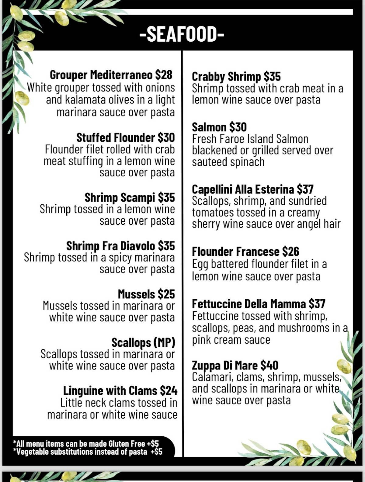 Menu at The Original Biagio’s Trattoria restaurant, Lacey Township