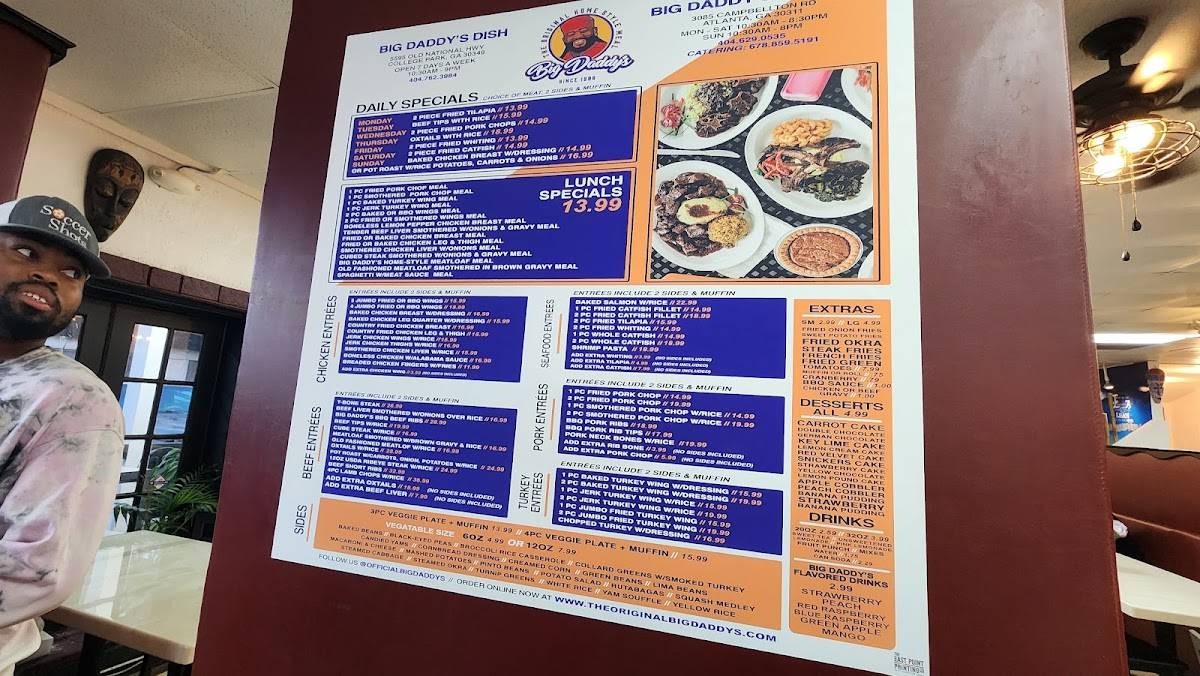 Menu at The Original Big Daddy's Dish restaurant, Atlanta, Old National Hwy